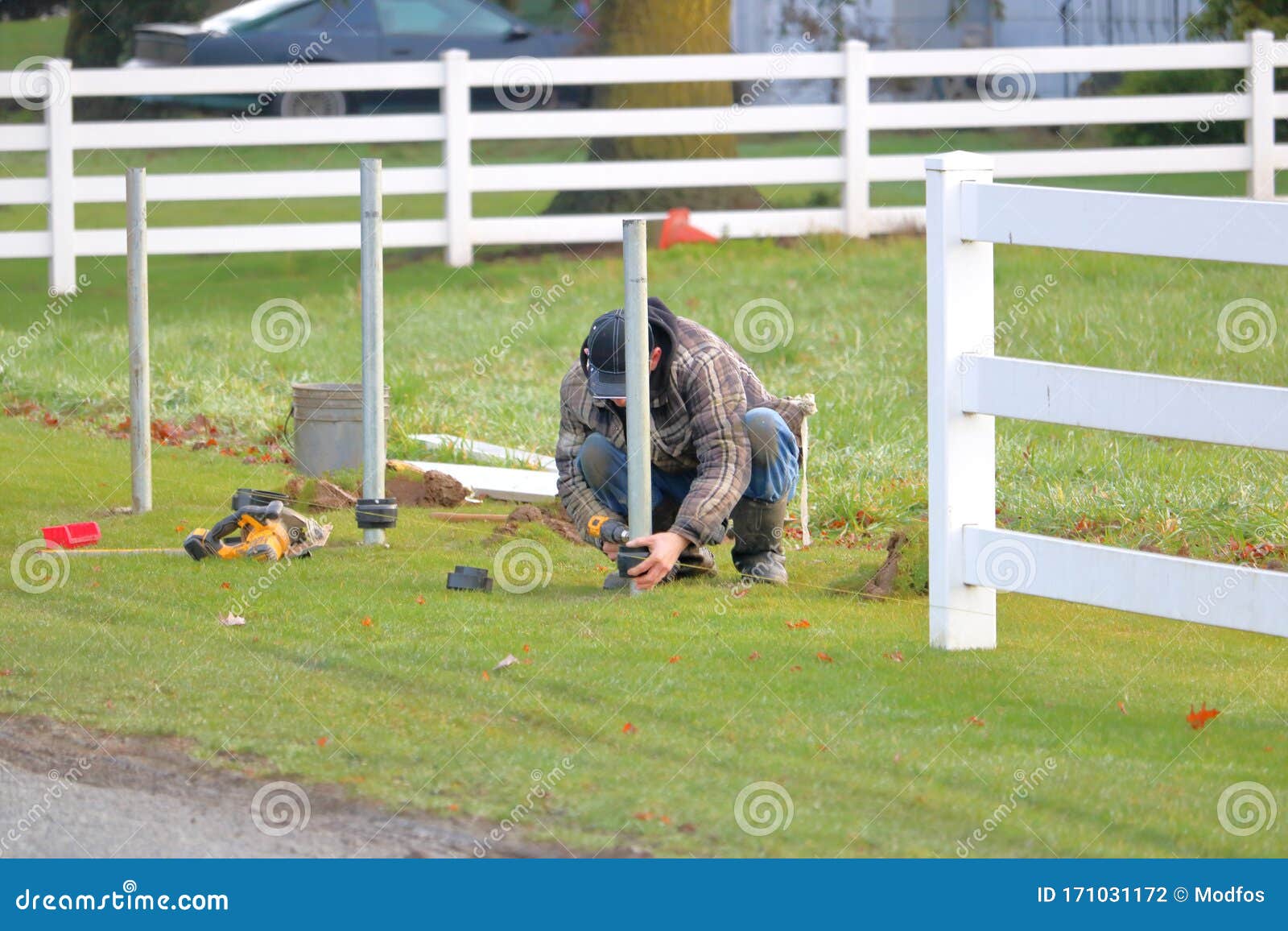 Professional Worker Constructs Fence Stock Photo - Image of industrial ...