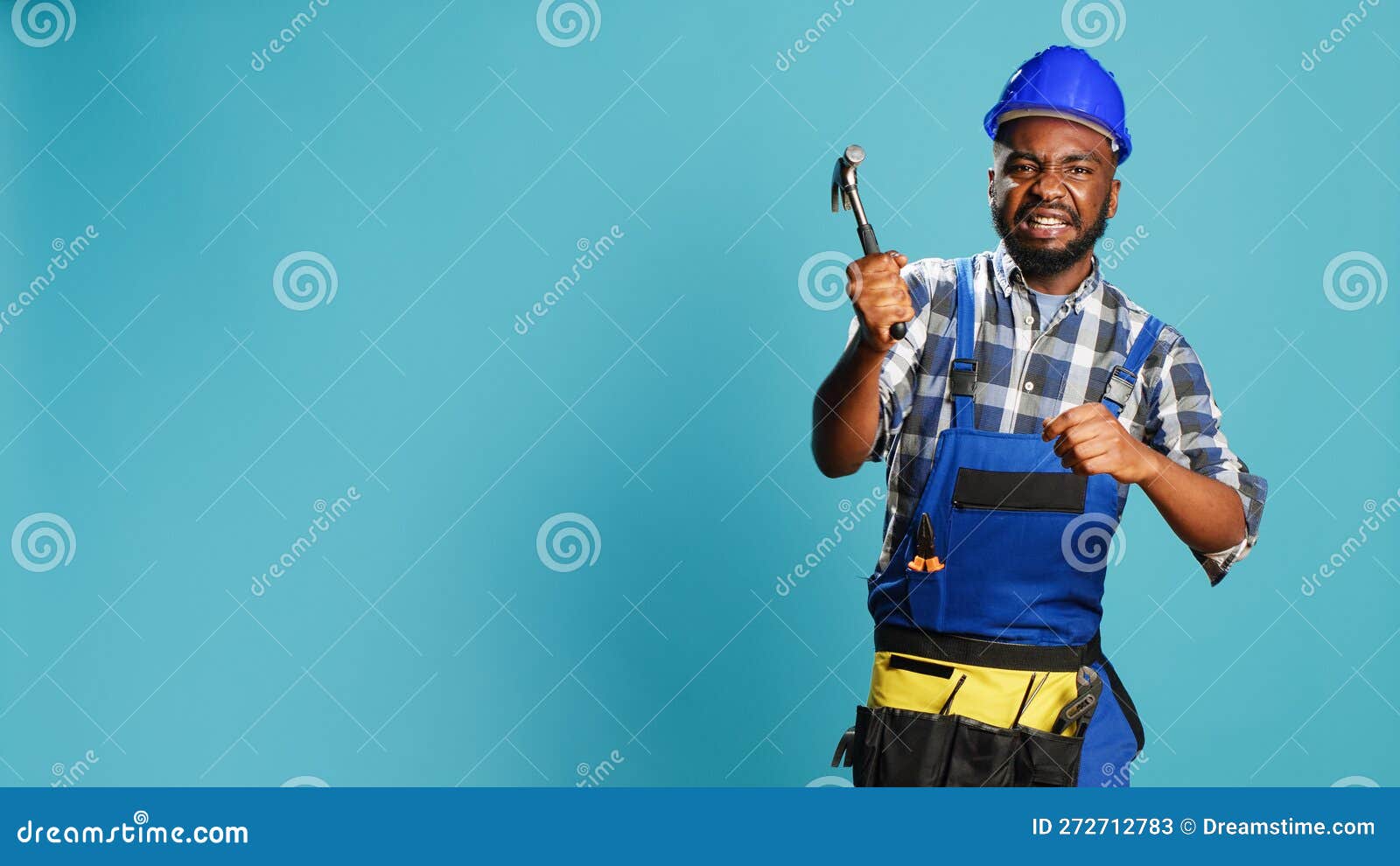 Construction Worker Hitting Something with Hammer Stock Image - Image ...