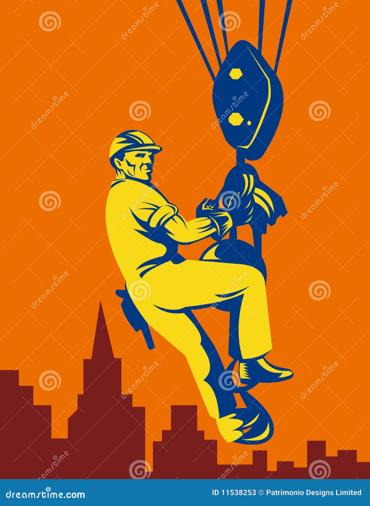 Construction Worker Hoisted Stock Illustration - Illustration of height ...