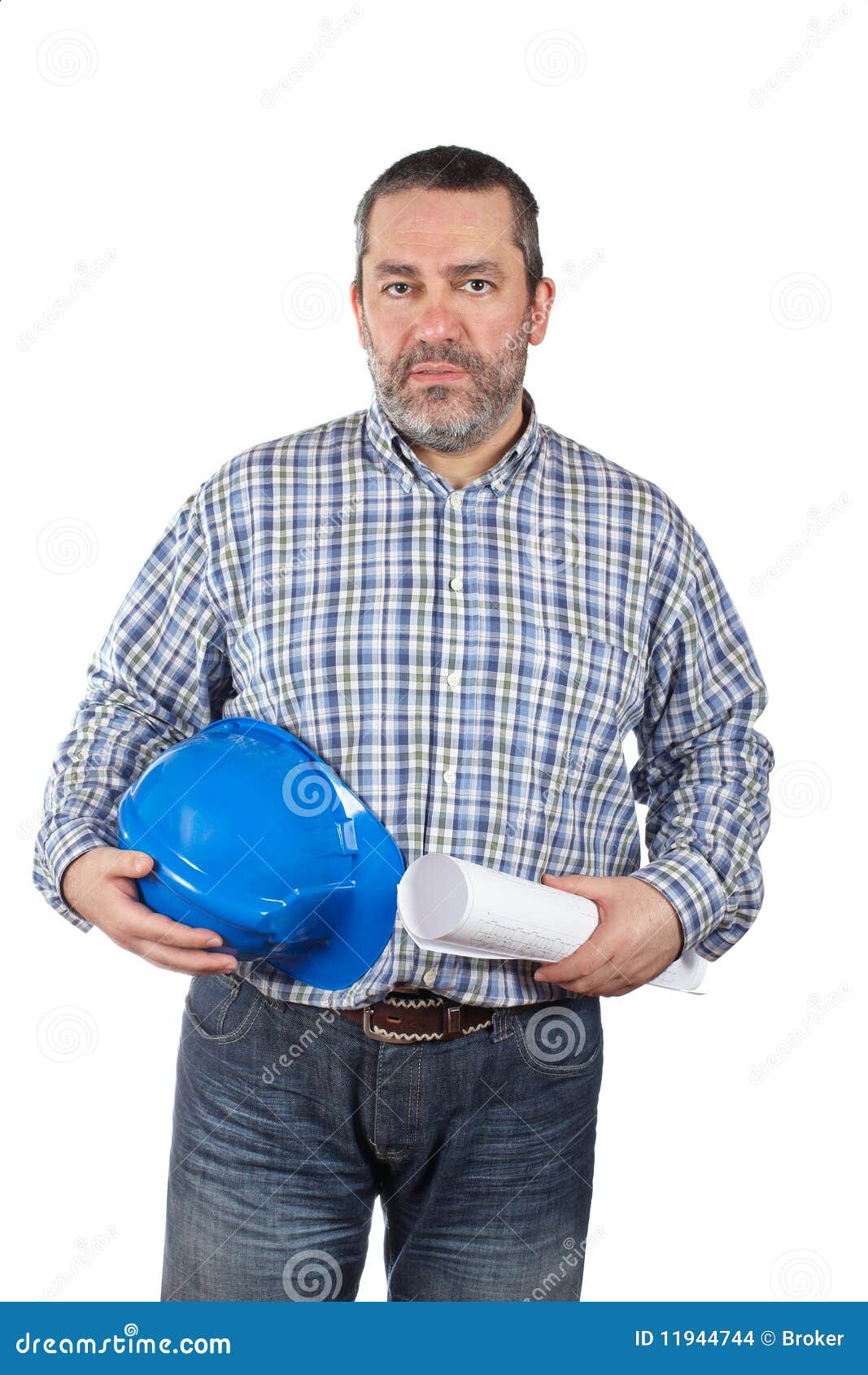 Construction Worker Holding Blueprints Stock Photo - Image of foreman ...