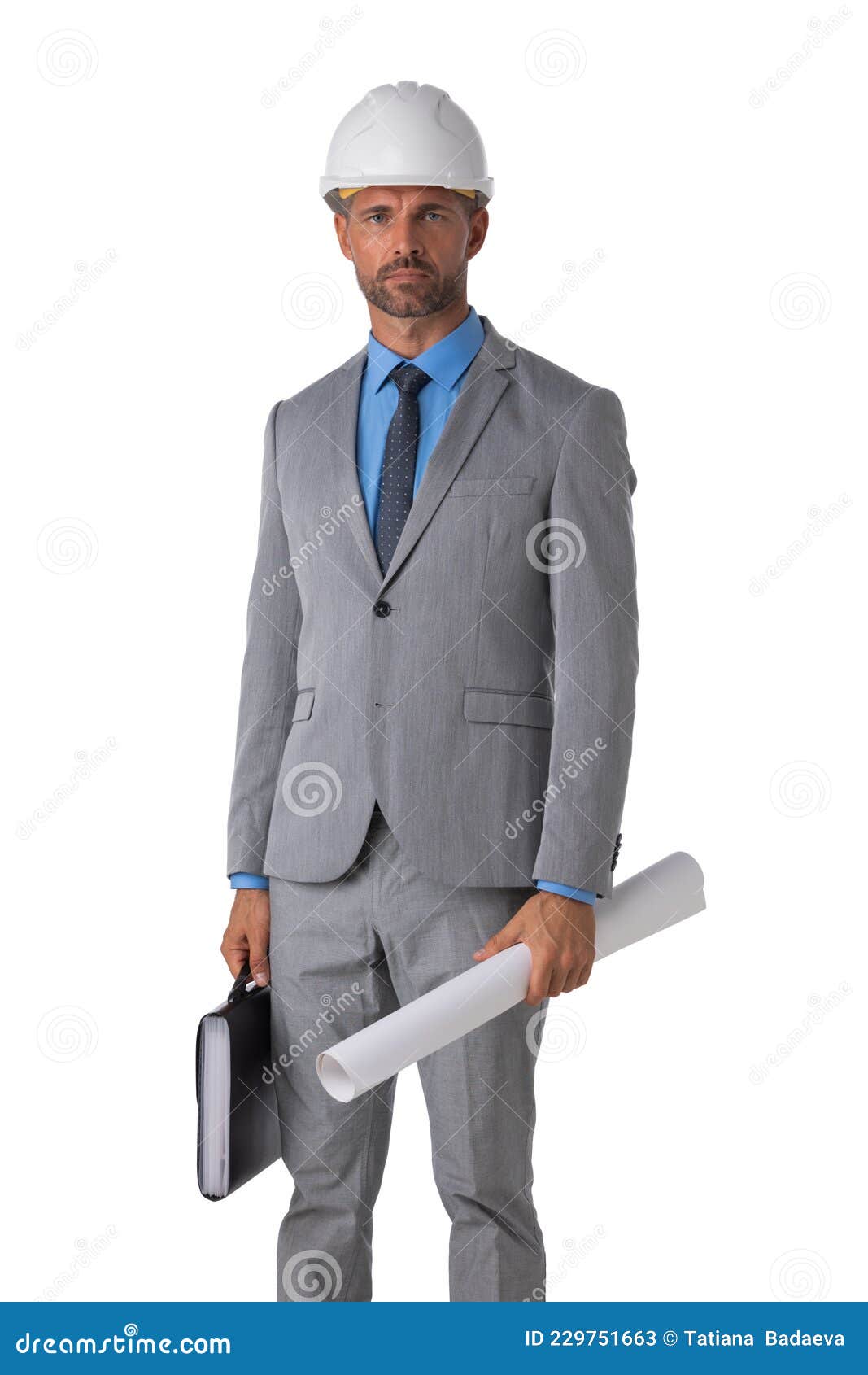 Construction Worker Holding Blueprints Stock Image - Image of document ...