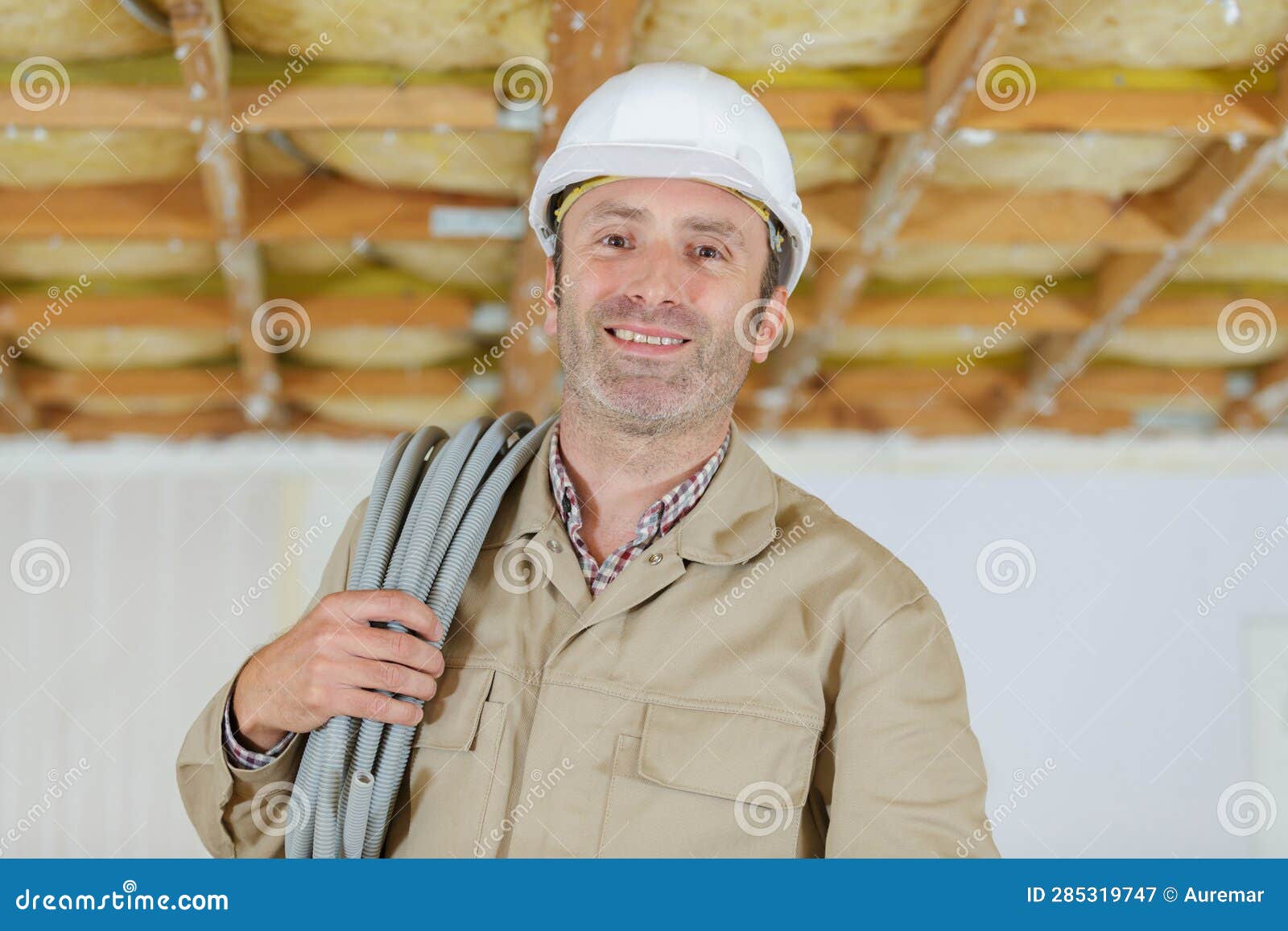 Construction Worker Holding Cables Stock Image - Image of contractor ...