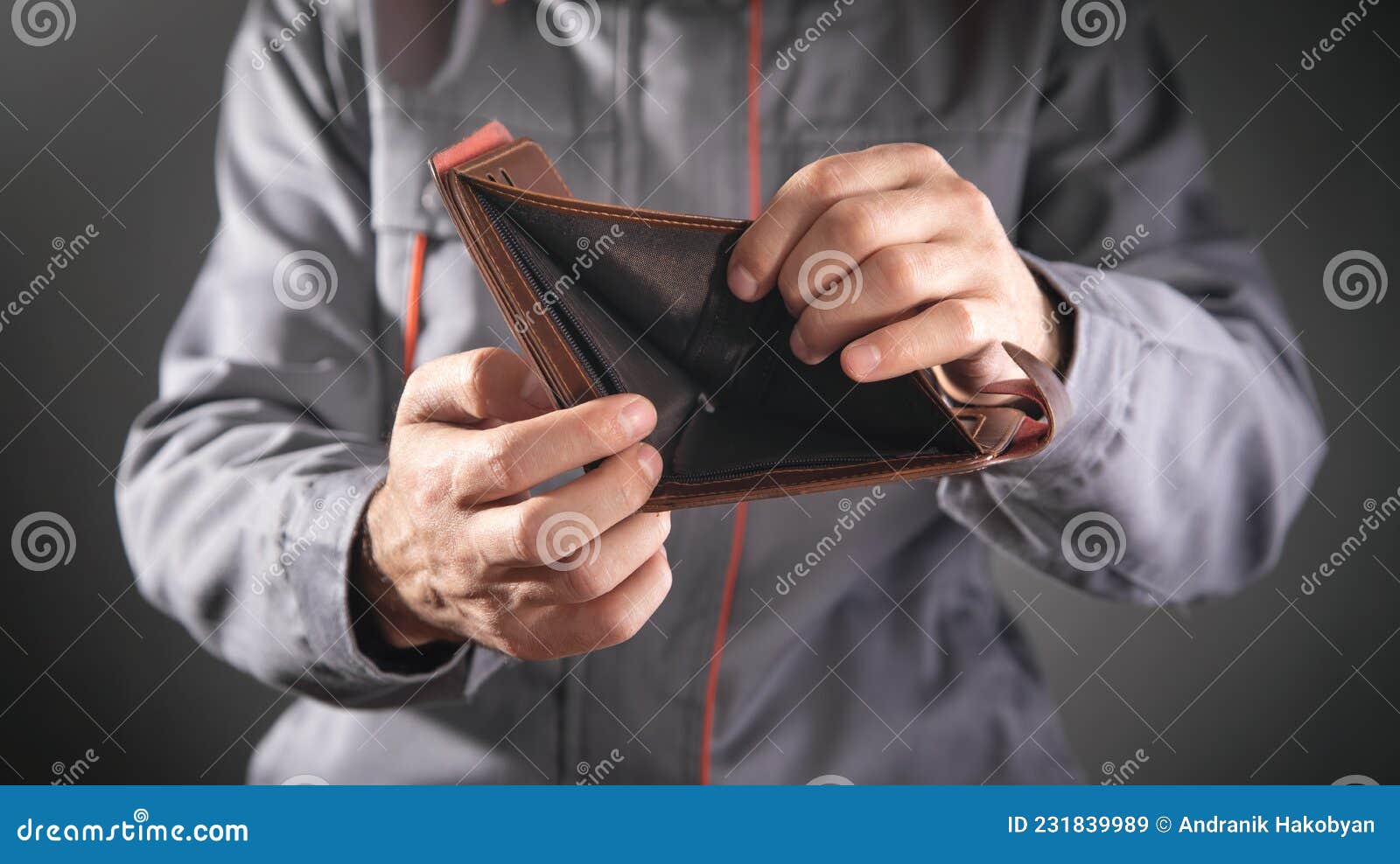 Construction Worker Holding Empty Wallet Stock Image - Image of empty ...