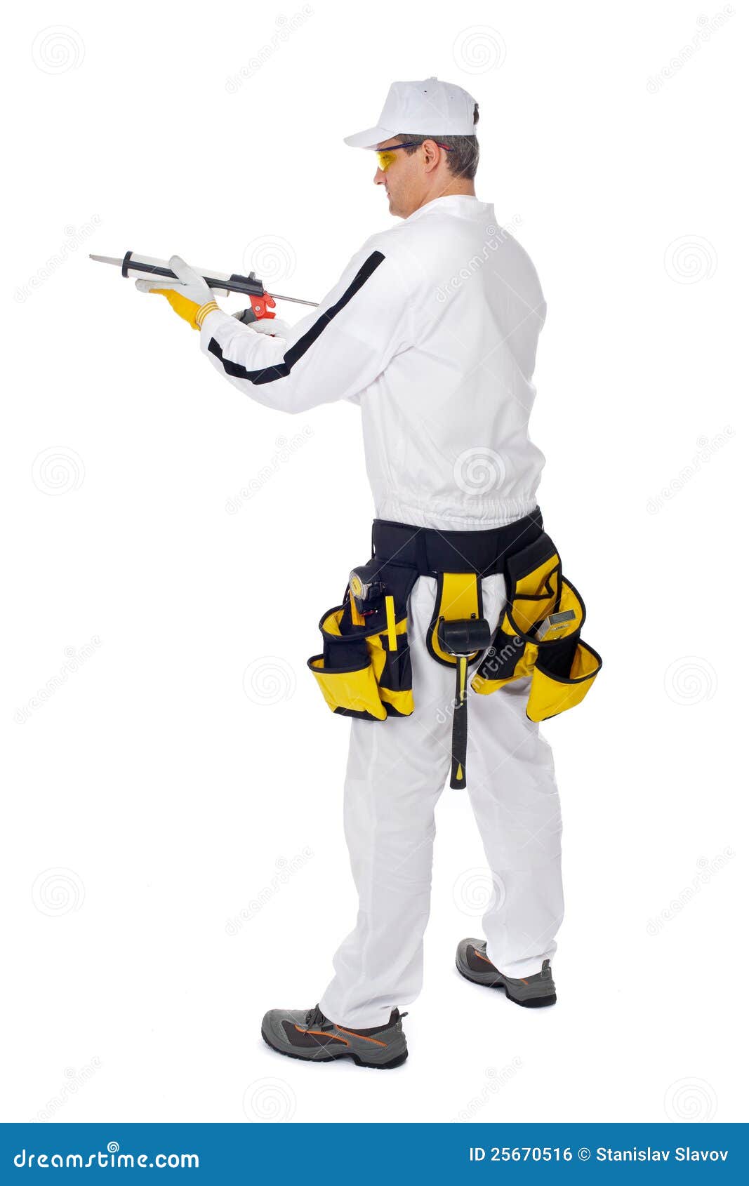 Construction Worker Holding a Gun Silicone Sealant Stock Photo - Image ...