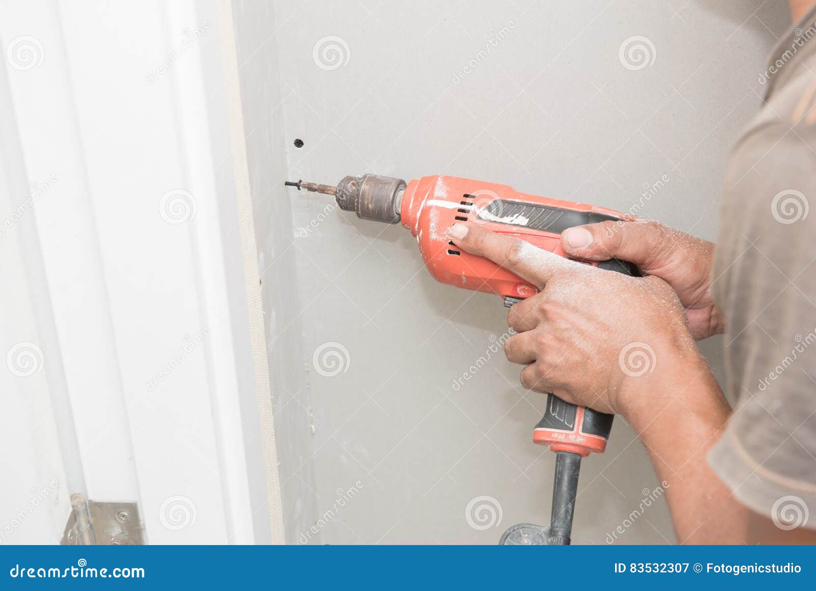 Construction Worker Holding the Hand Drill Stock Image - Image of ...