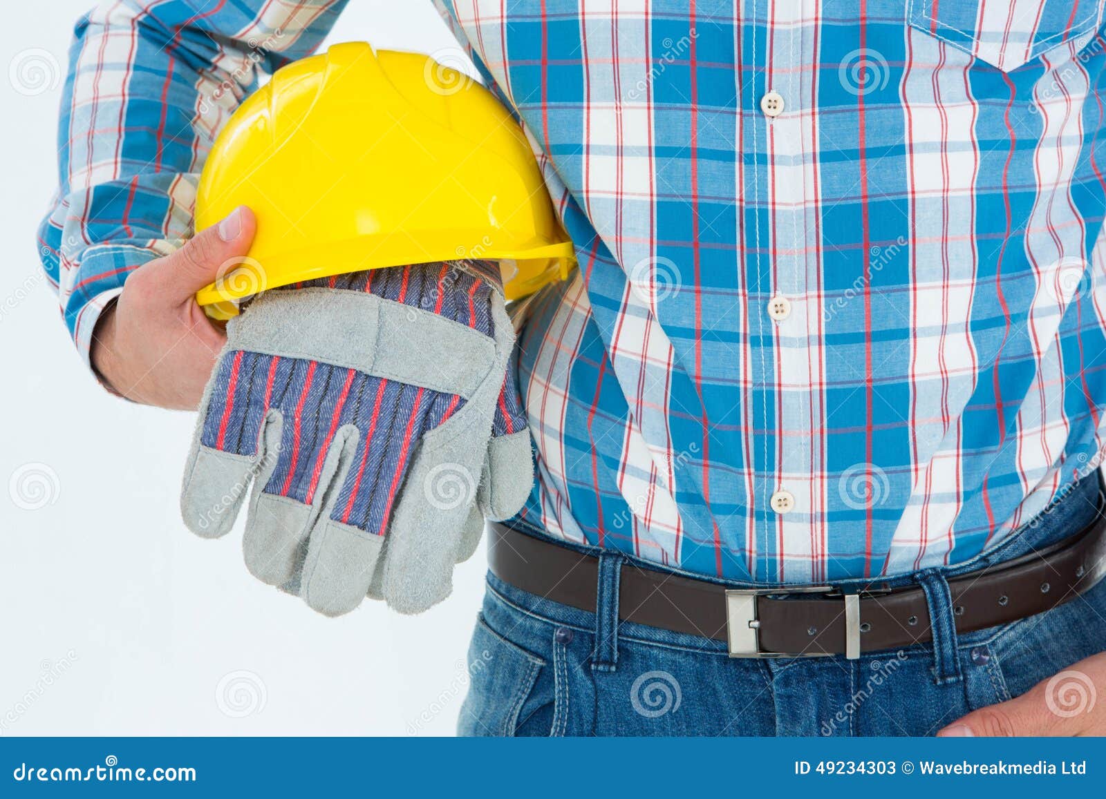 Construction Worker Holding Hard Hat and Gloves Stock Image - Image of ...