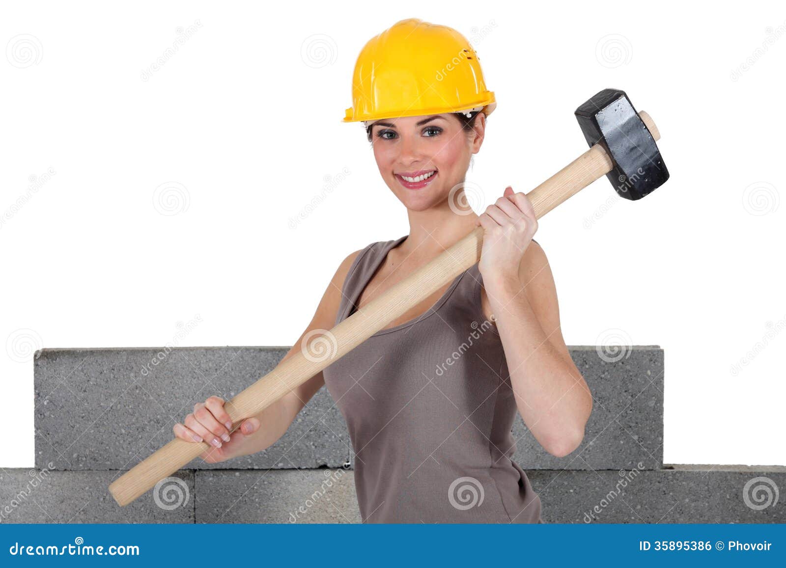 Construction Worker Holding Mallet Stock Photo - Image of foundation ...