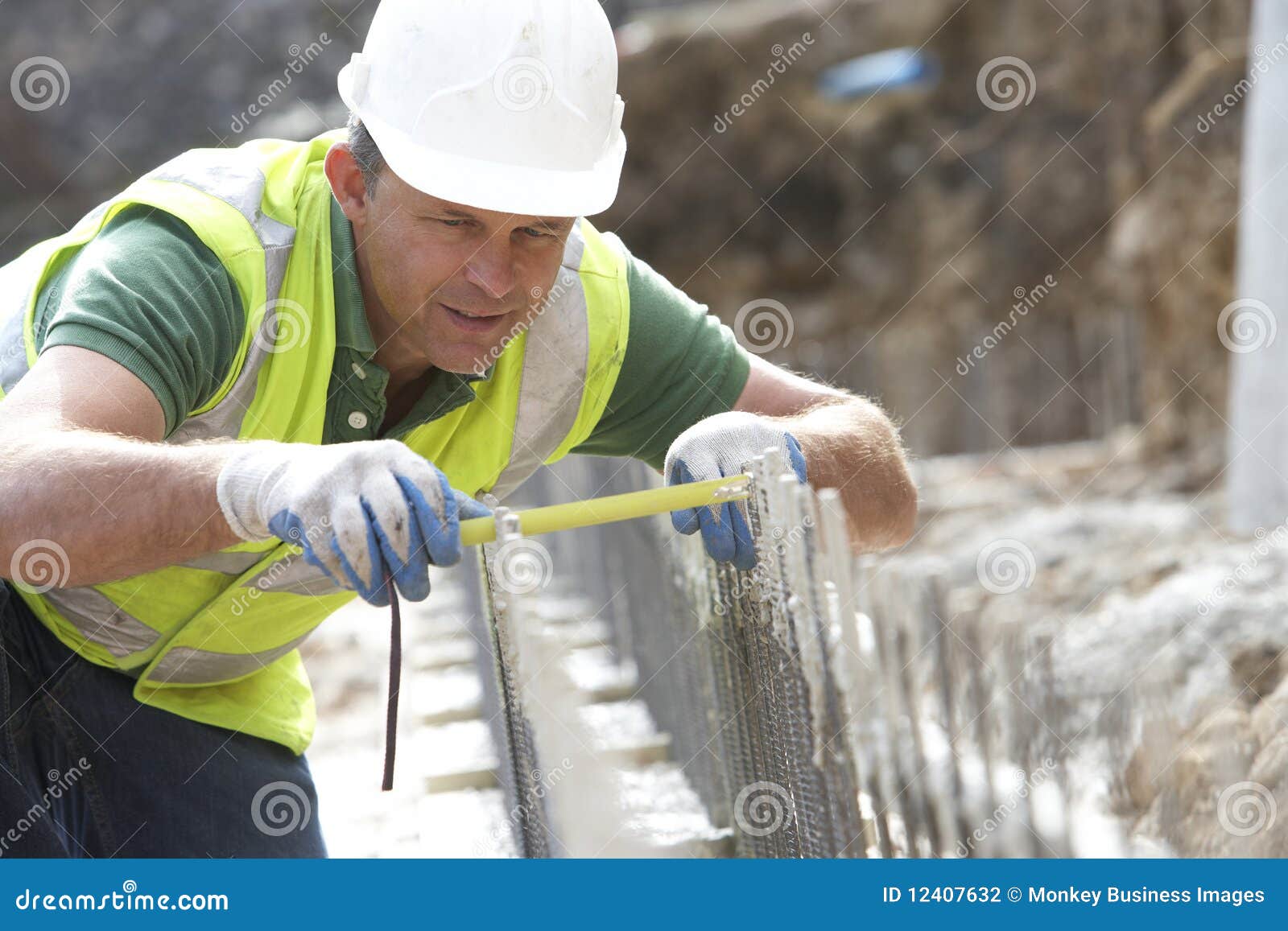 Construction Worker Holding Measure Stock Photo - Image of hard ...