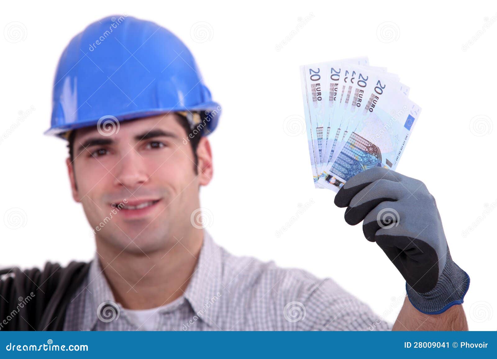 Construction Worker Holding Money Stock Image - Image of cash, payment ...
