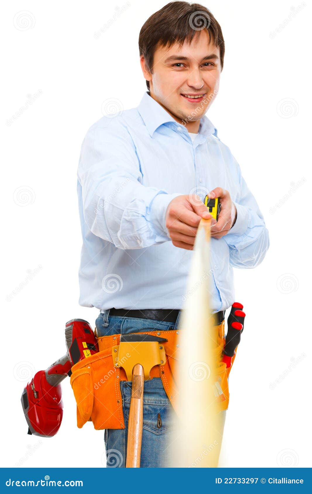 Construction Worker Holding Ruler Stock Image - Image of craftsman ...