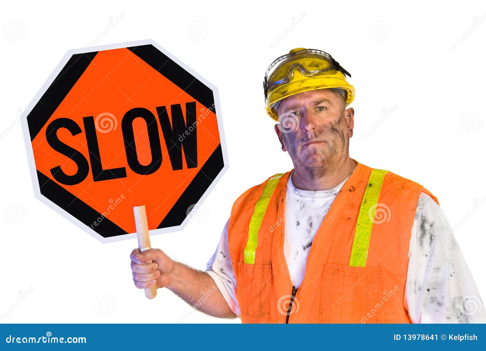 Construction Worker Holding a Slow Sign Stock Image - Image of ...