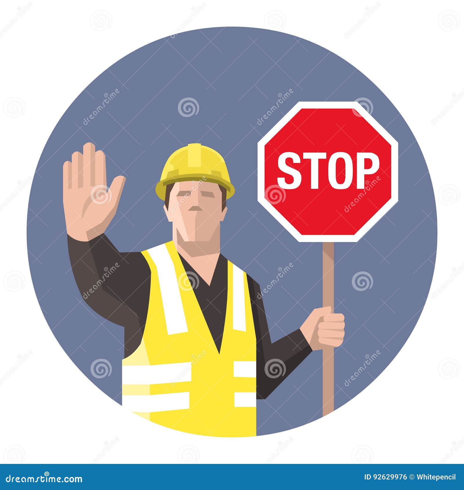 Construction Worker Holding STOP Sign in His Hand Stock Vector ...