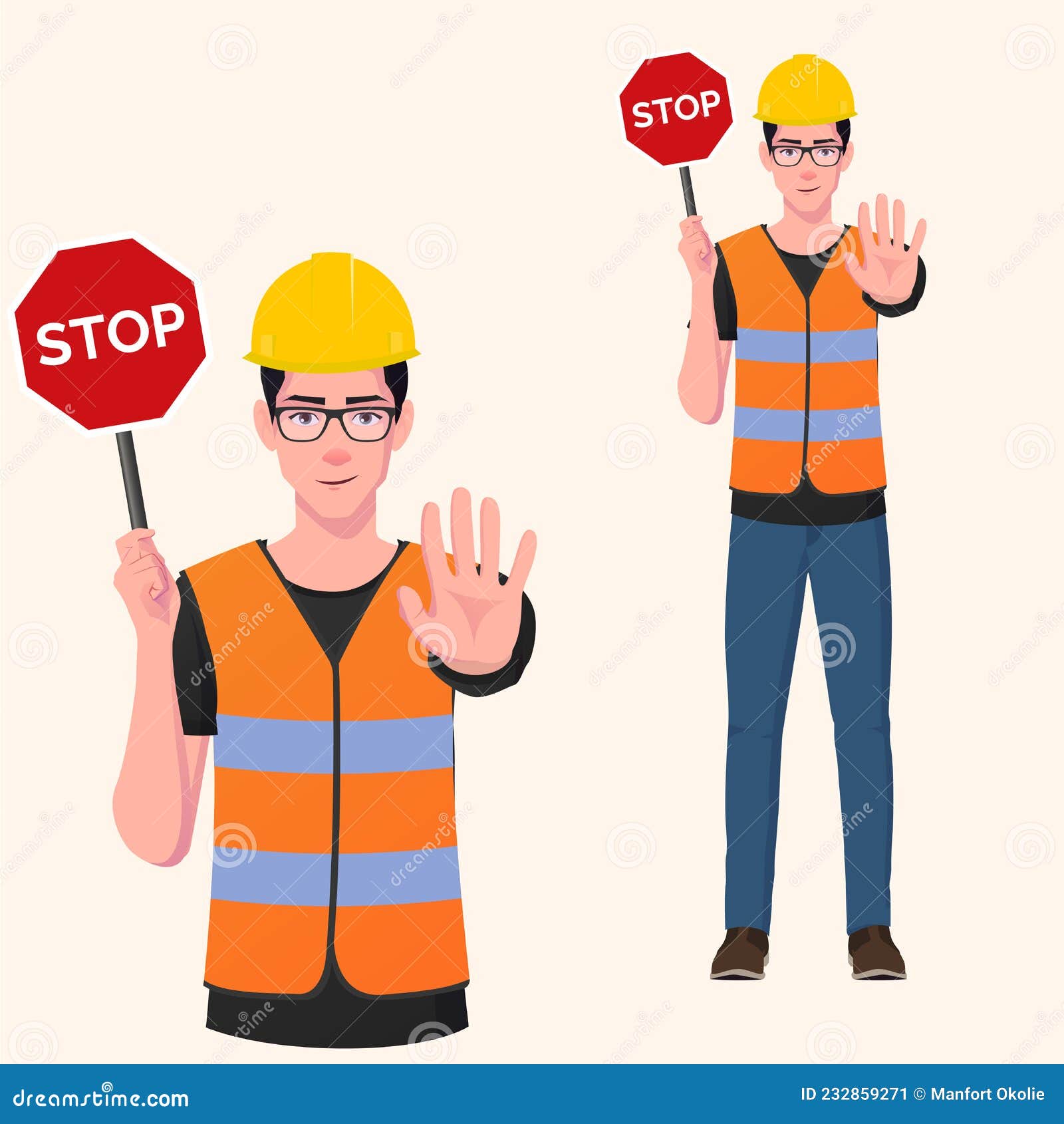 Construction Worker Holding Stop Sign Vector Illustration Stock Vector ...
