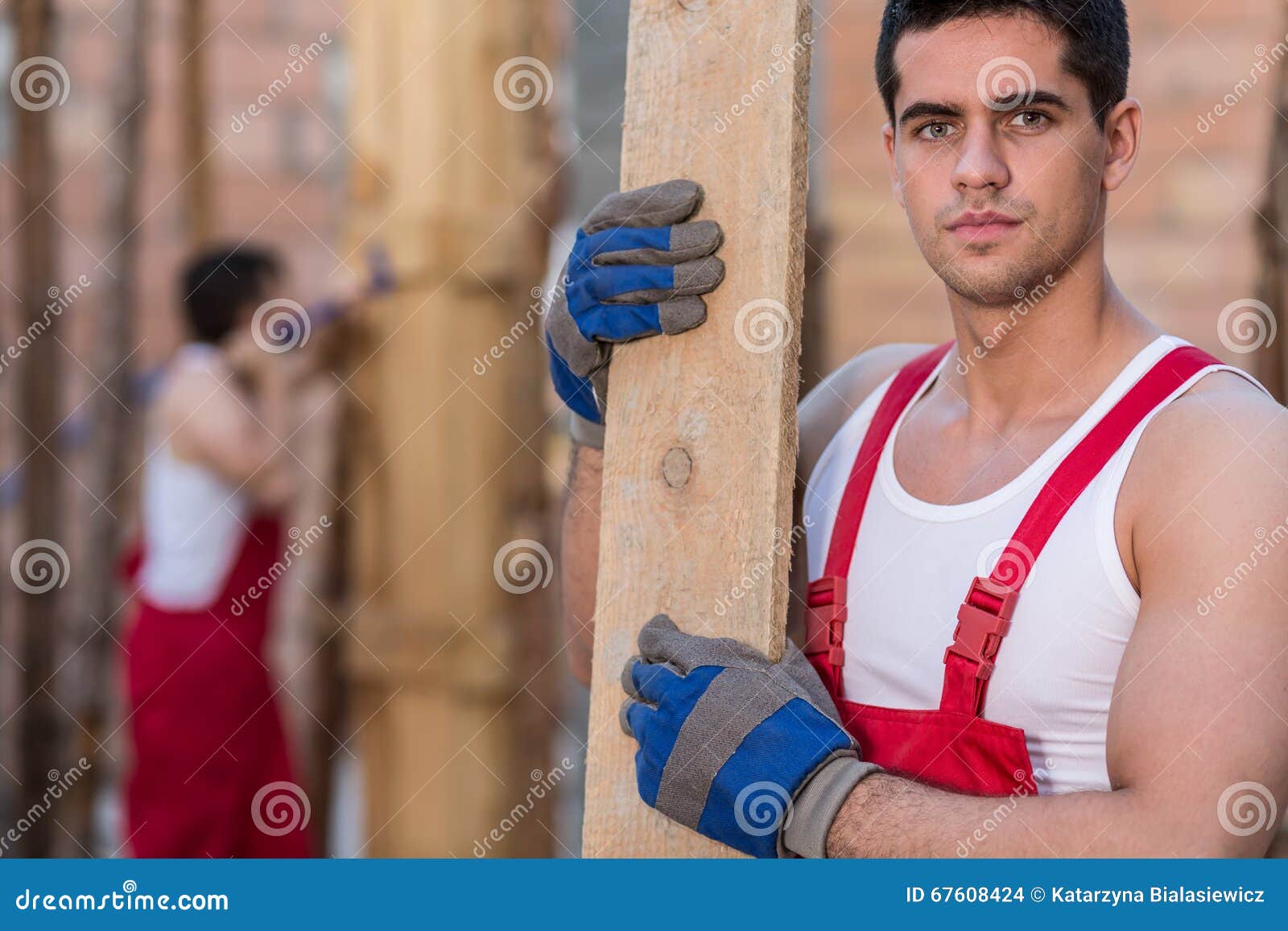 Construction Worker Holding Wood Plank Stock Photo - Image of equipment ...