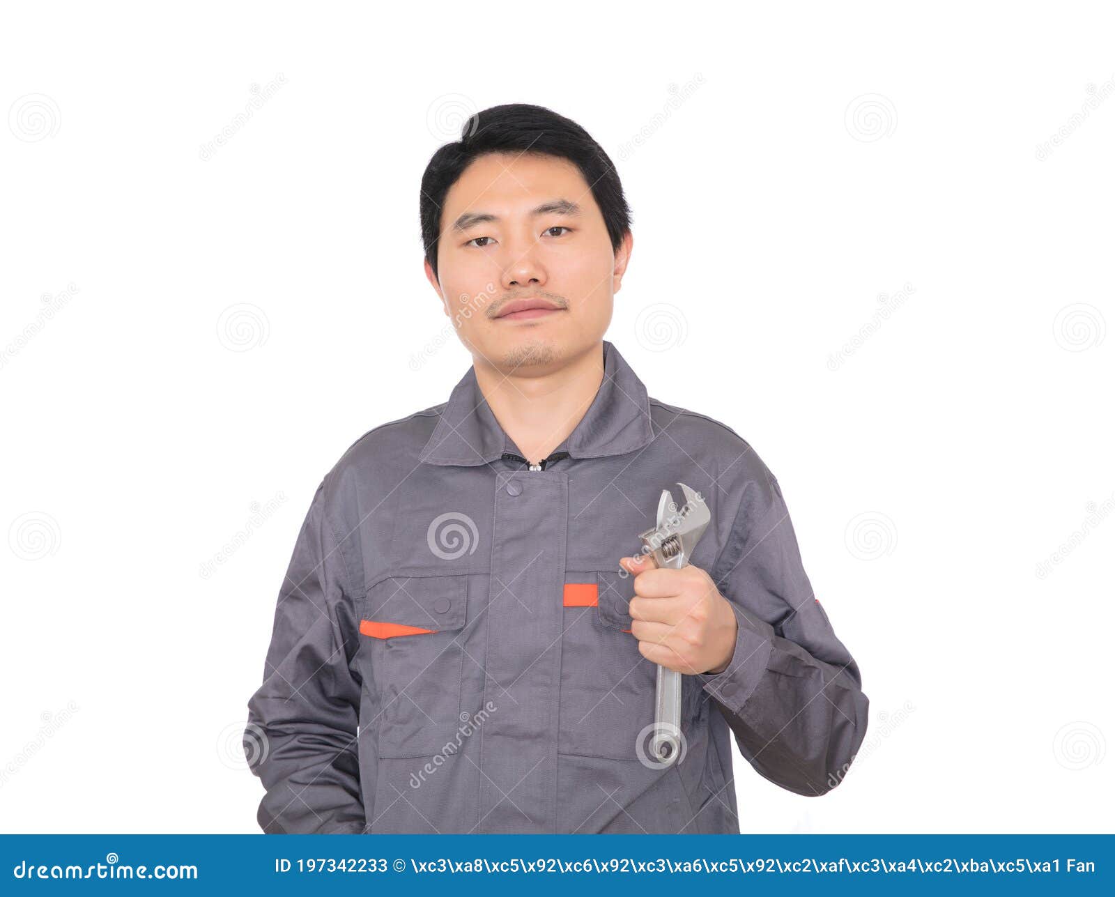 Construction Worker Holding a Wrench in Hand Standing in Front of White ...
