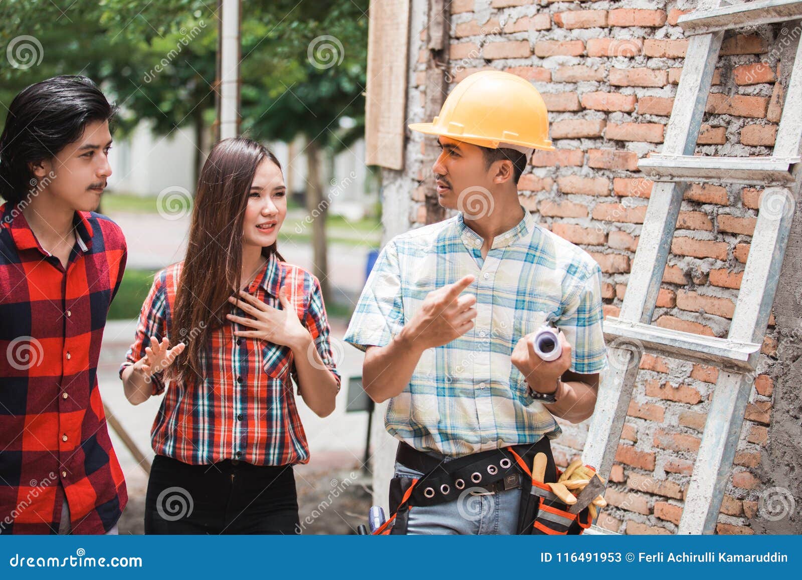 Construction Worker with the House Owner Stock Image - Image of ...