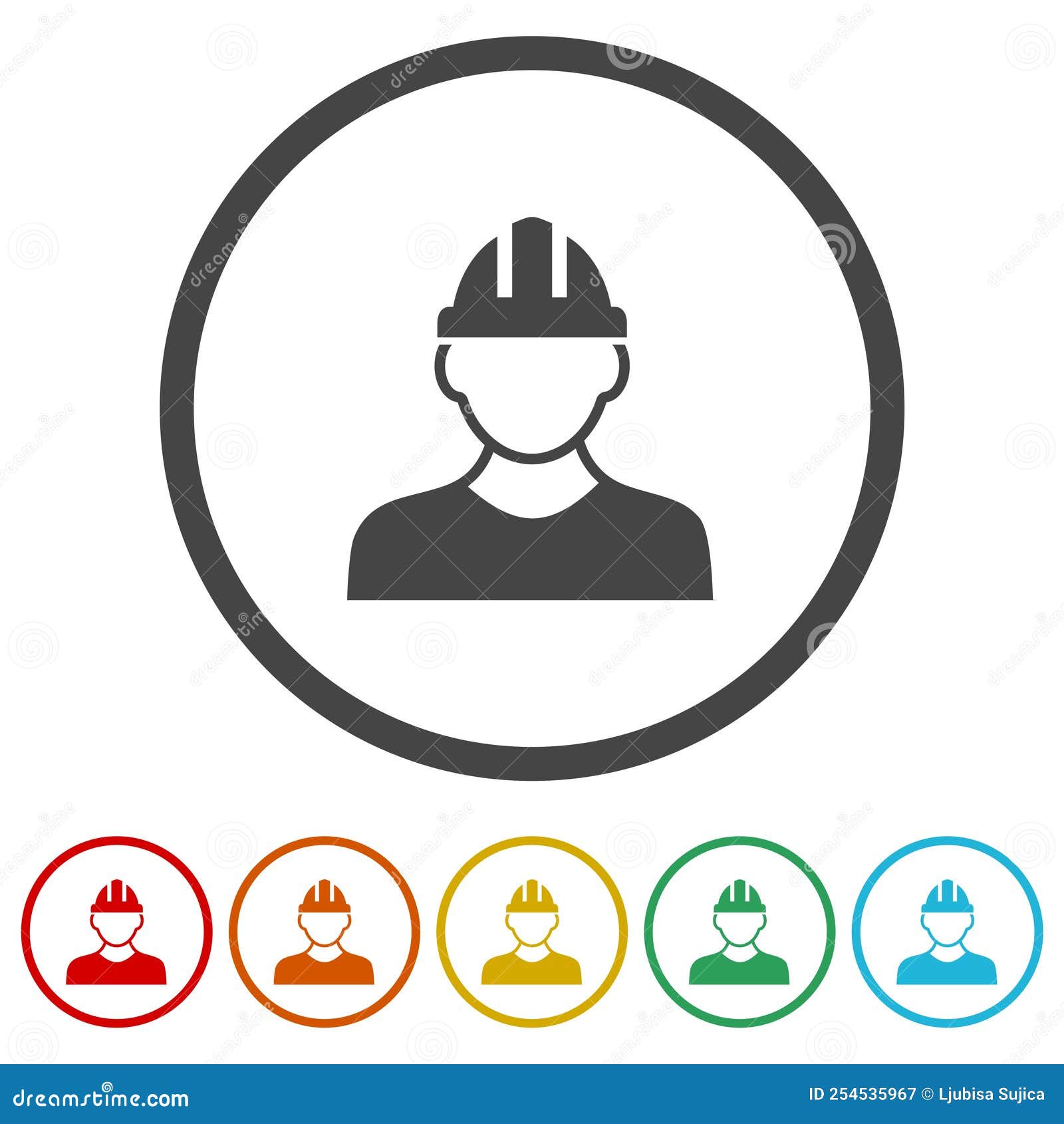 Construction Worker Icon in Flat Style. Set Icons in Color Circle ...