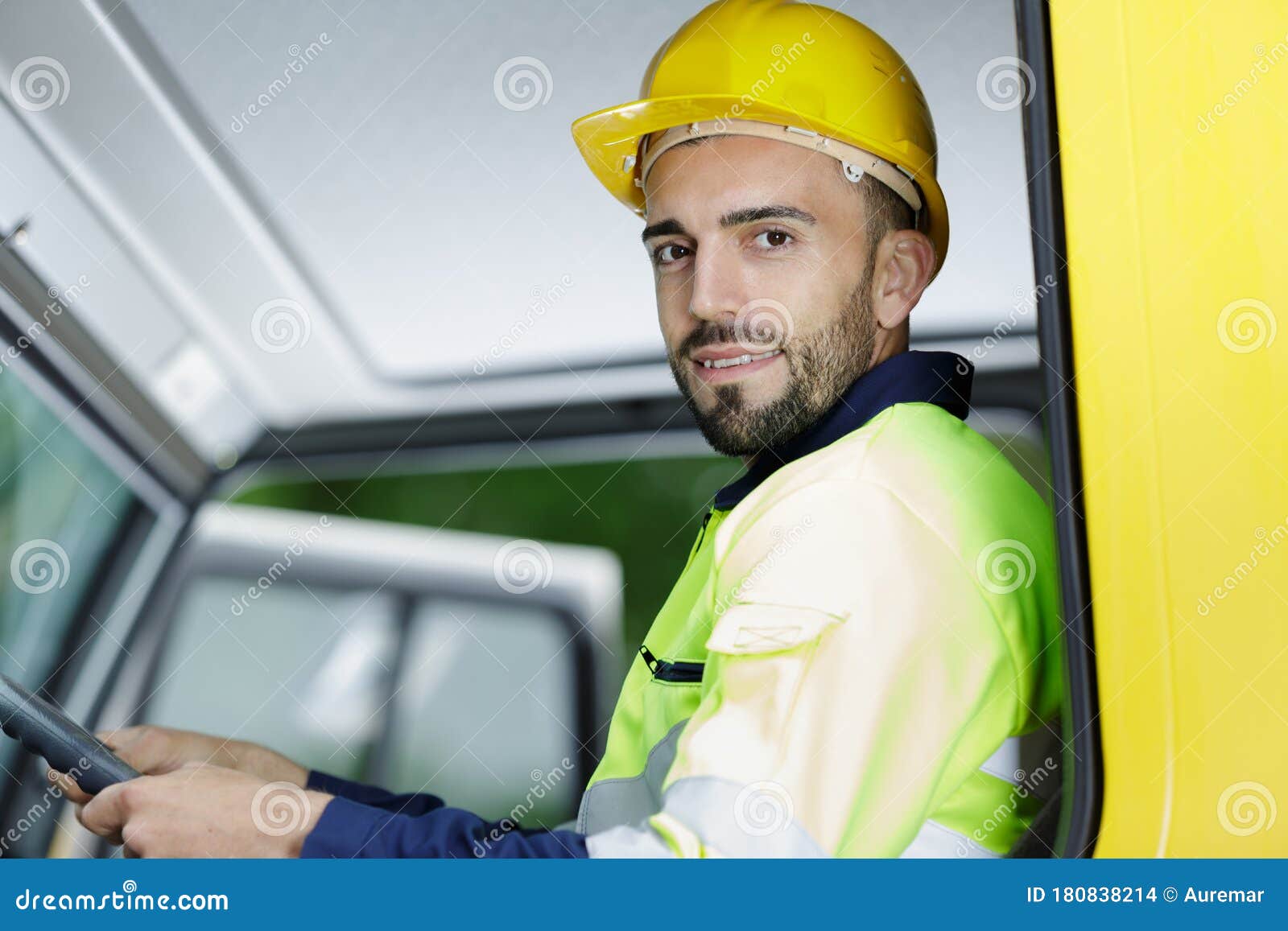 Construction Worker Inside Lorry Stock Photo - Image of foreman ...