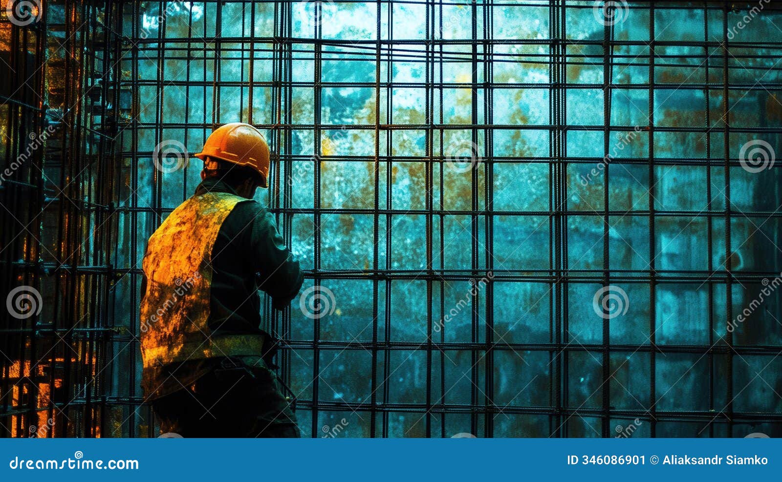 Construction Worker Inside a Steel Reinforcement Cage at a Site ...