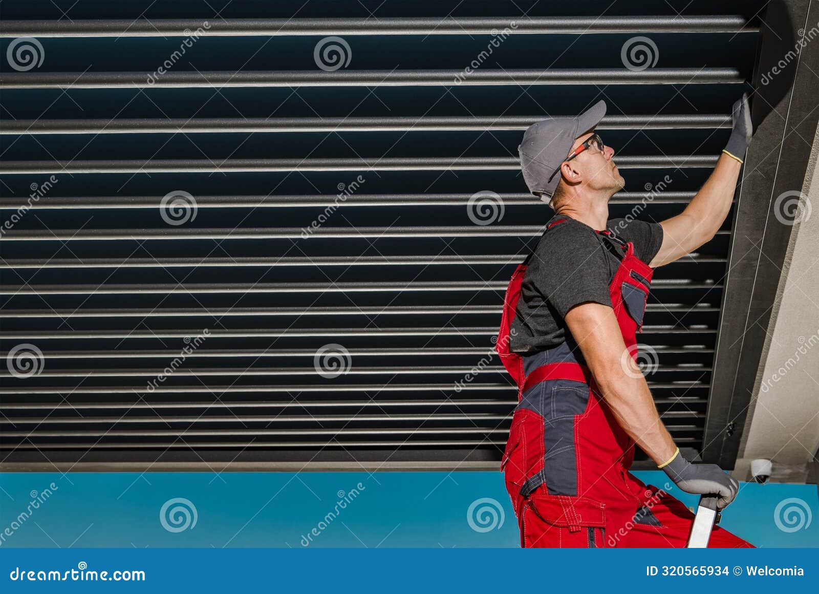 Construction Worker Inspecting Aluminium Pergola Ceiling Stock Photo ...