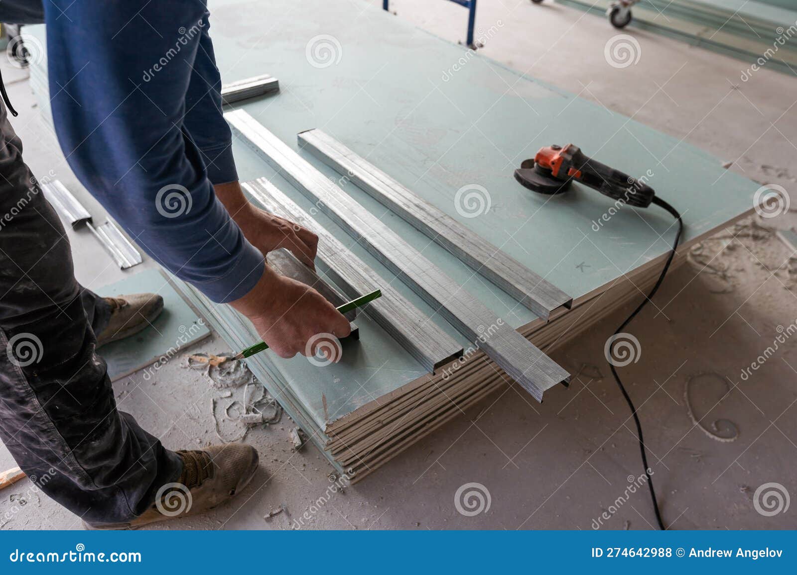 Construction Worker Installation Ceiling Work Stock Photo - Image of ...
