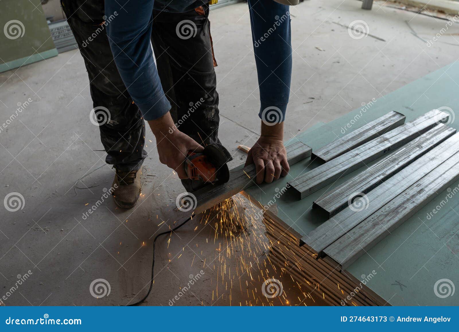 Construction Worker Installation Ceiling Work Stock Image - Image of ...