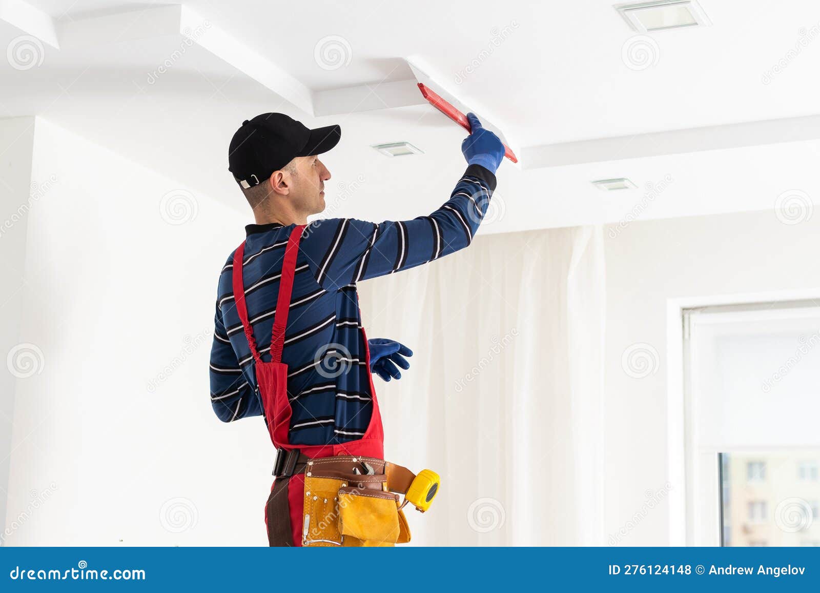 Construction Worker Installation Ceiling Work Stock Photo - Image of ...