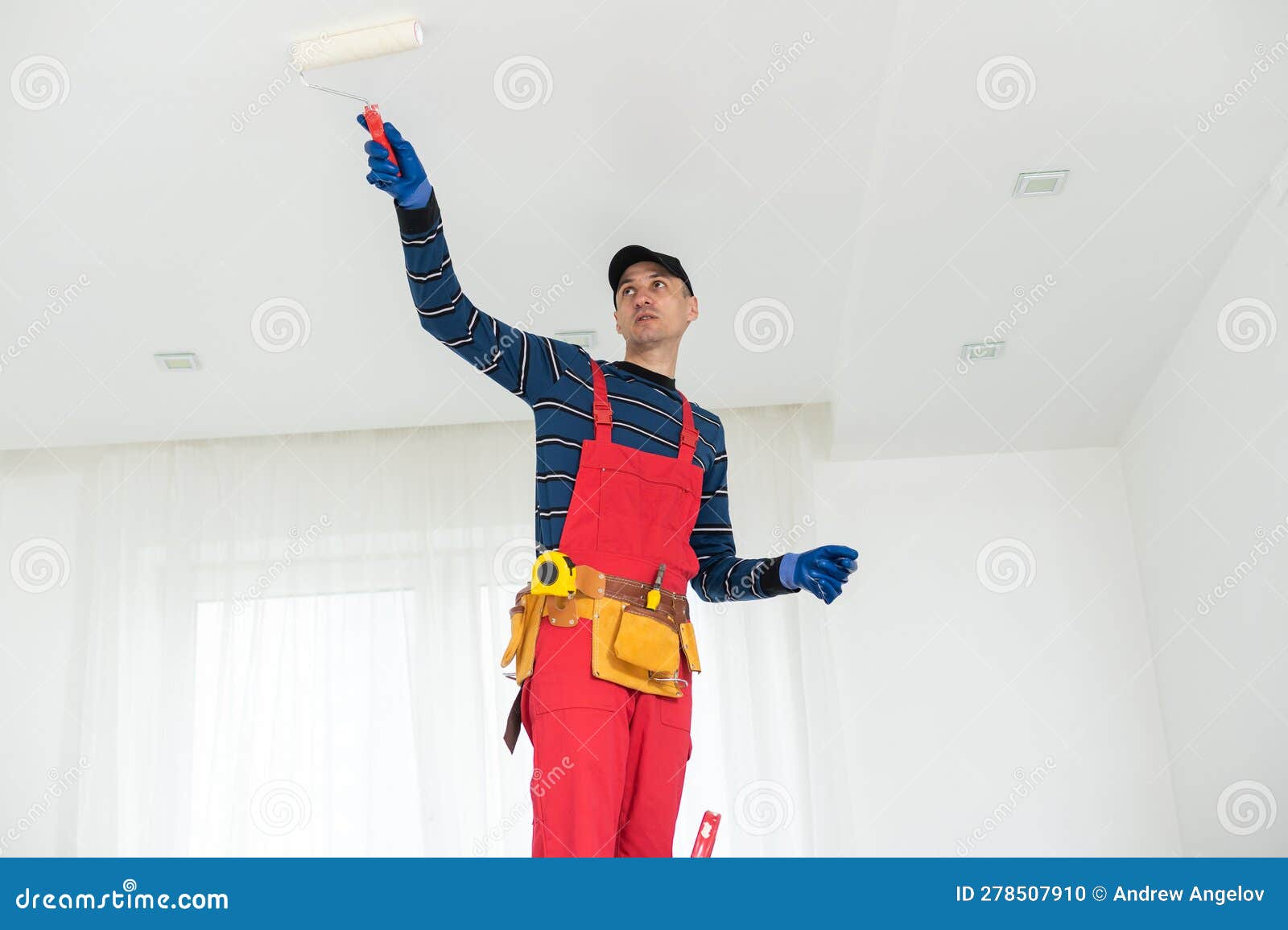 Construction Worker Installation Ceiling Work Stock Photo - Image of ...