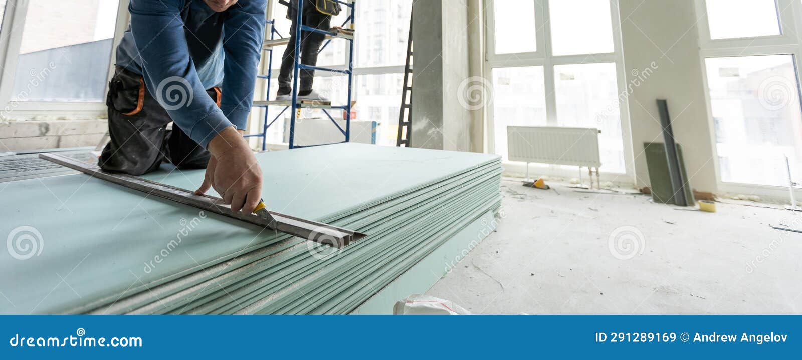 Construction Worker Installation Ceiling Work Stock Image - Image of ...