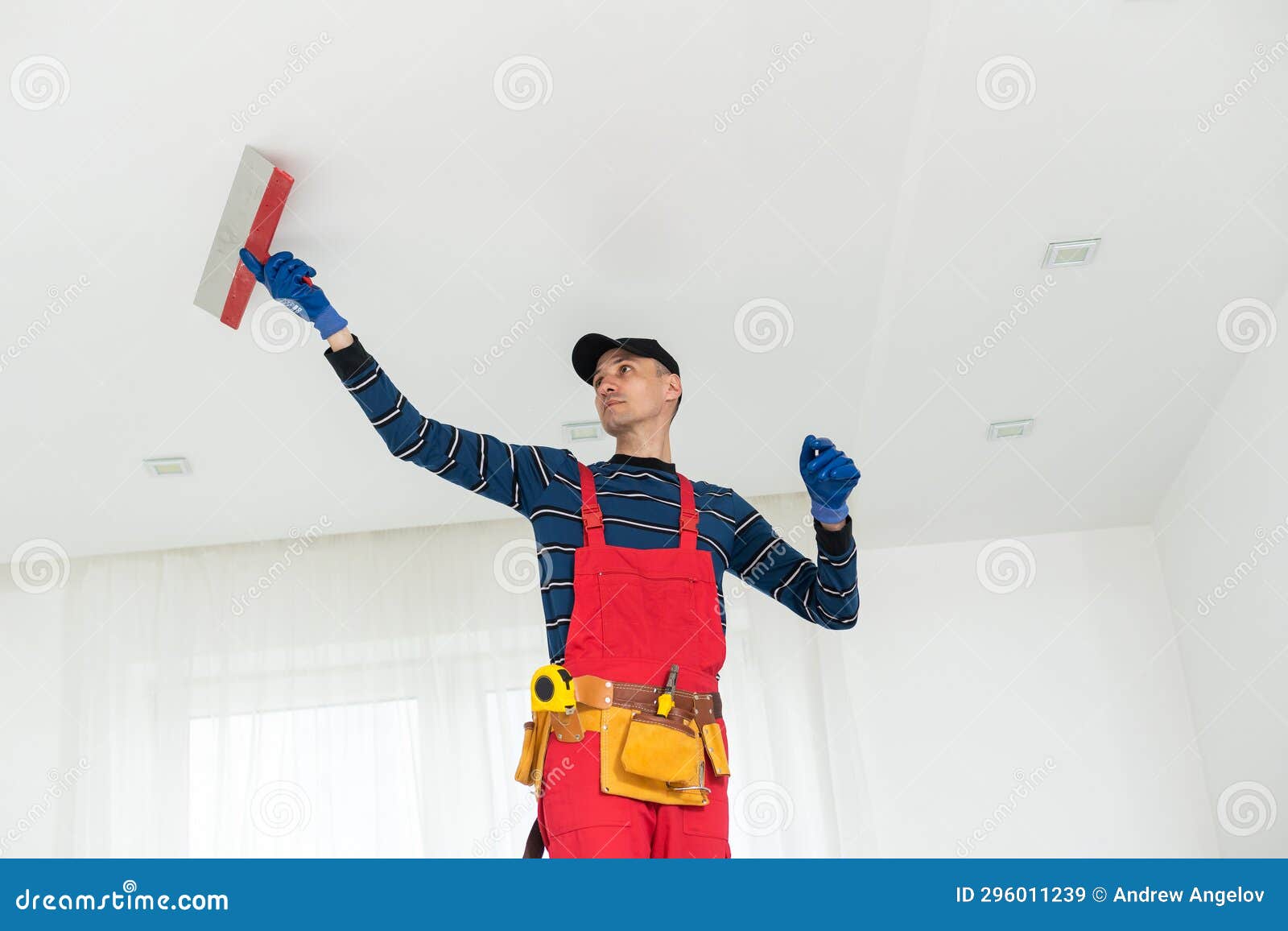 Construction Worker Installation Ceiling Work Stock Image - Image of ...