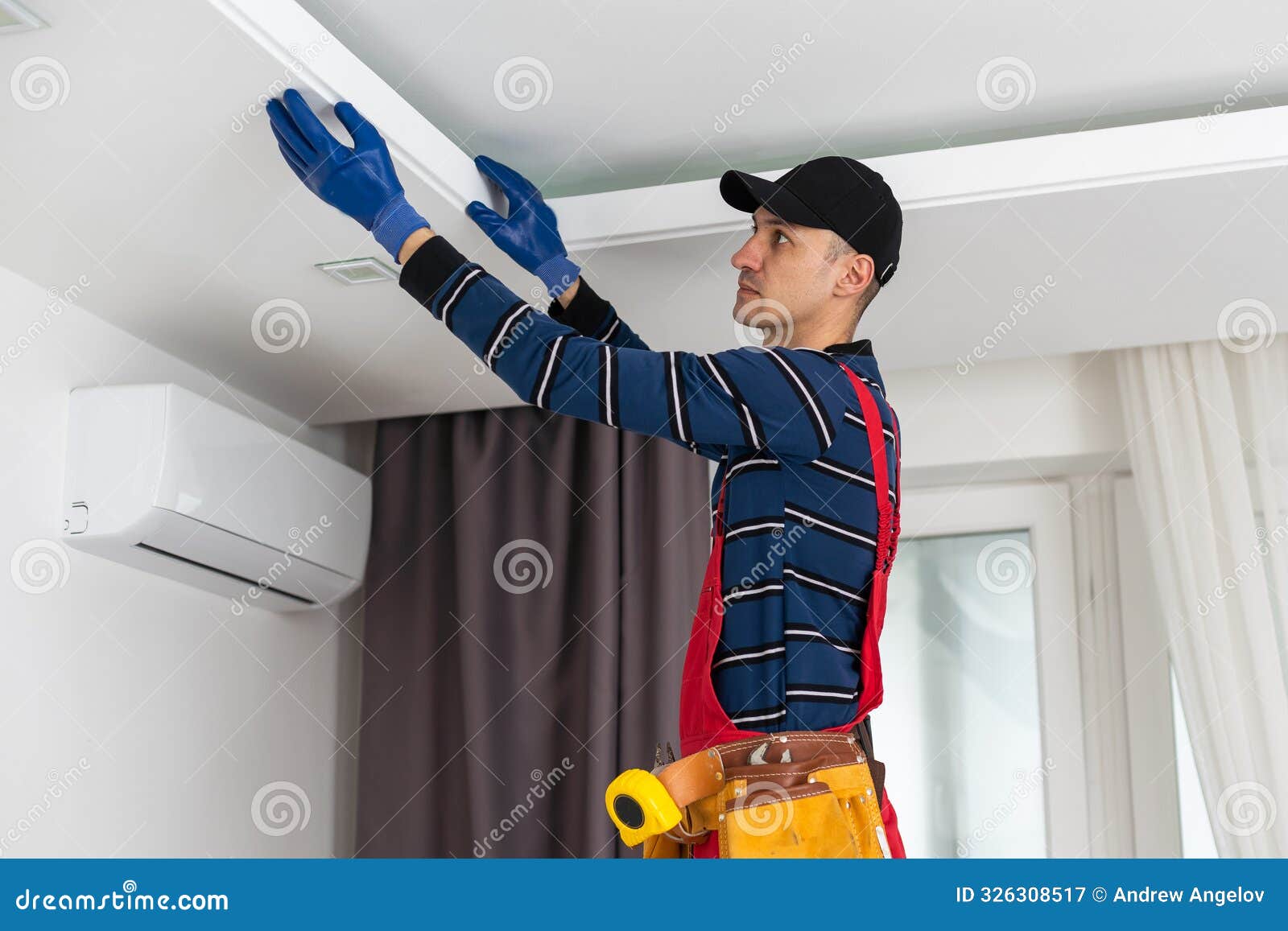 Construction Worker Installation Ceiling Work Stock Image - Image of ...