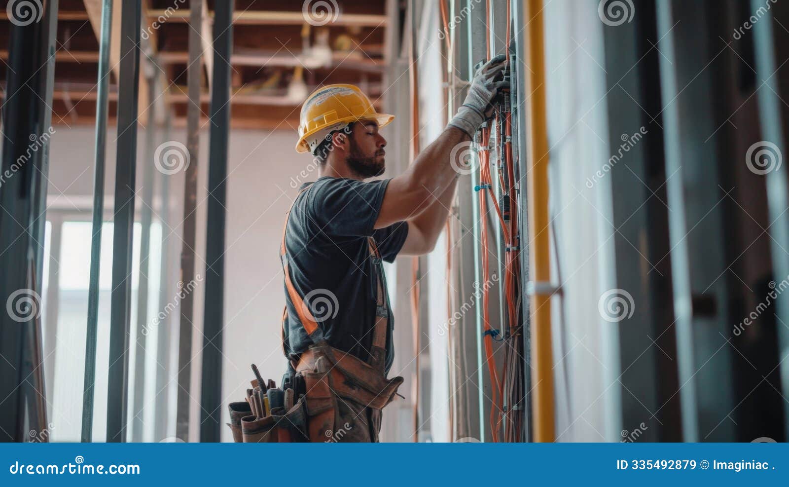 Construction Worker Installing Electrical Wiring in a Wall Stock ...