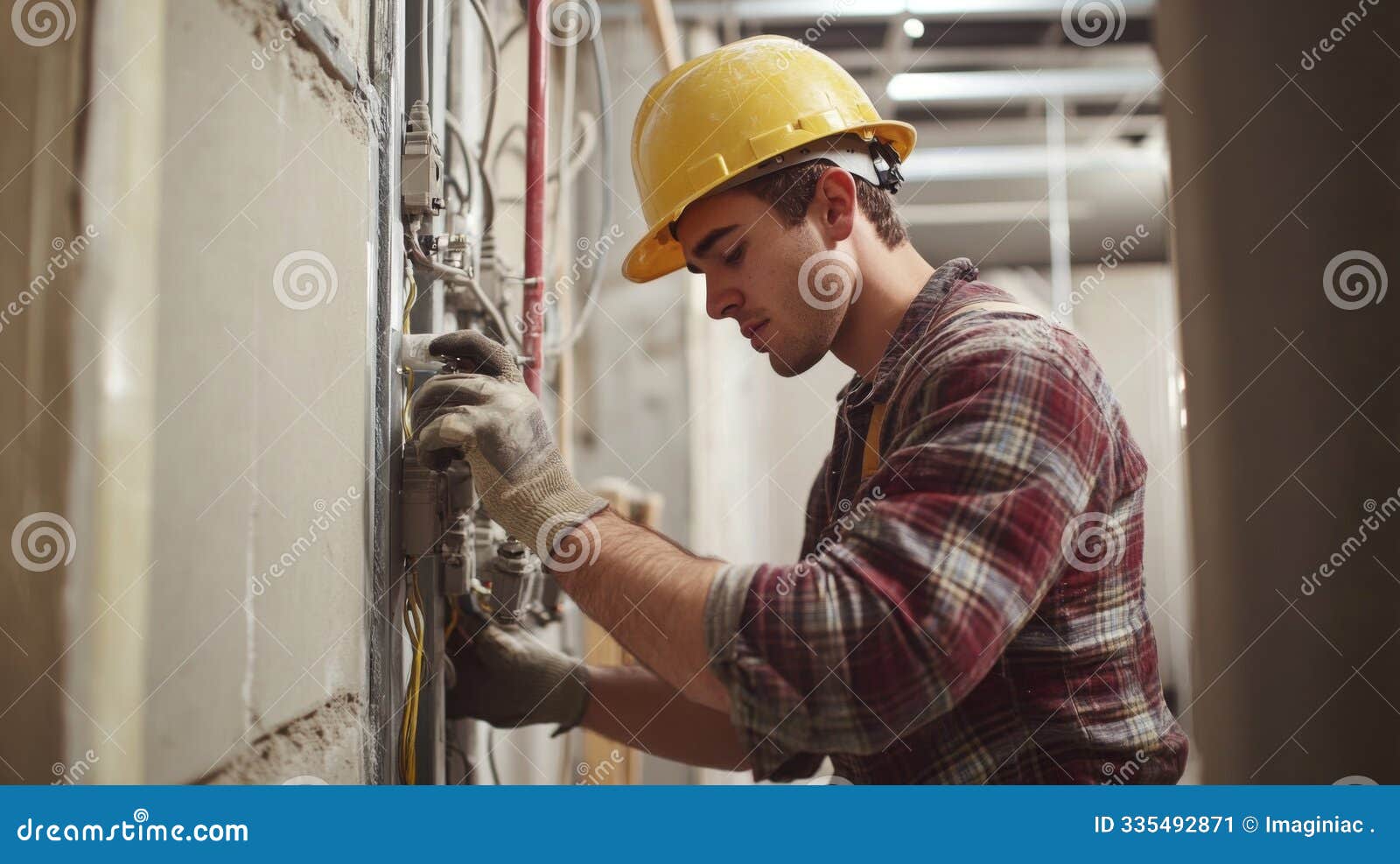 Construction Worker Installing Electrical Wiring in a Wall Stock ...