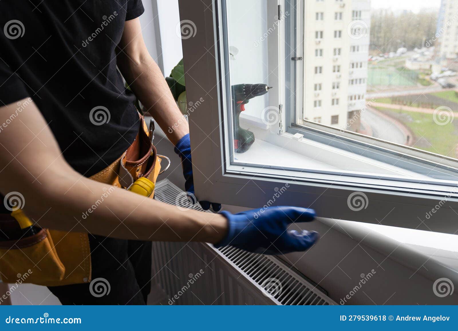 Construction Worker Installing New Window in House Stock Photo - Image ... Construction Worker Installing New Window in House Stock Photo - Image ...