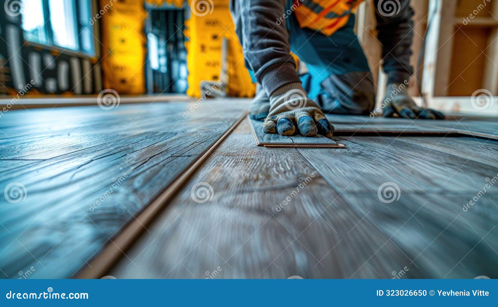 Construction Worker Installing New Laminate Flooring. Generative Ai Stock Illustration ...