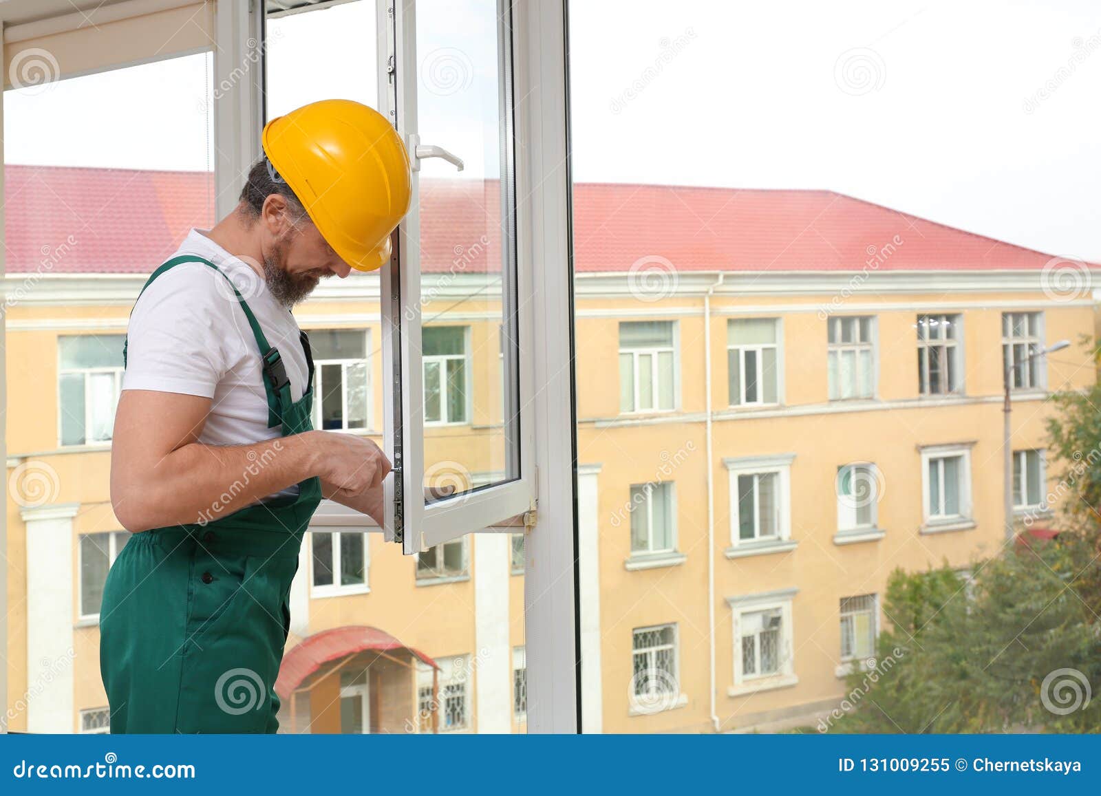 Construction Worker Installing New Window Stock Image - Image of ...