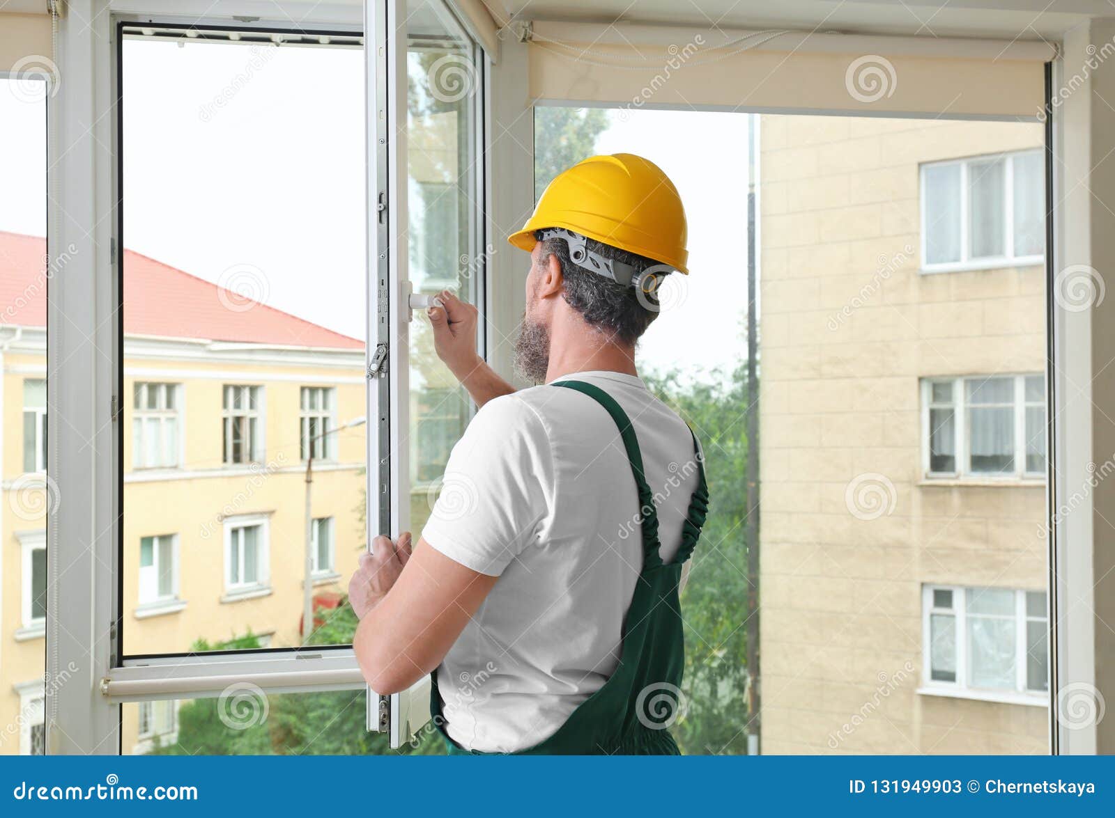 Construction Worker Installing New Window Stock Image - Image of fixing ...