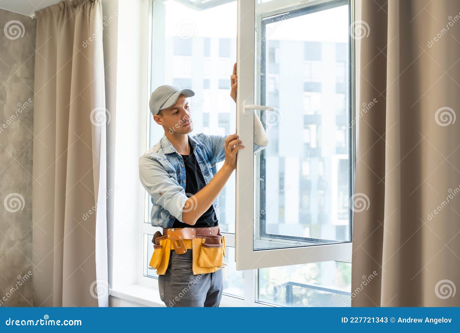 Construction Worker Installing New Windows in House Stock Image - Image ...