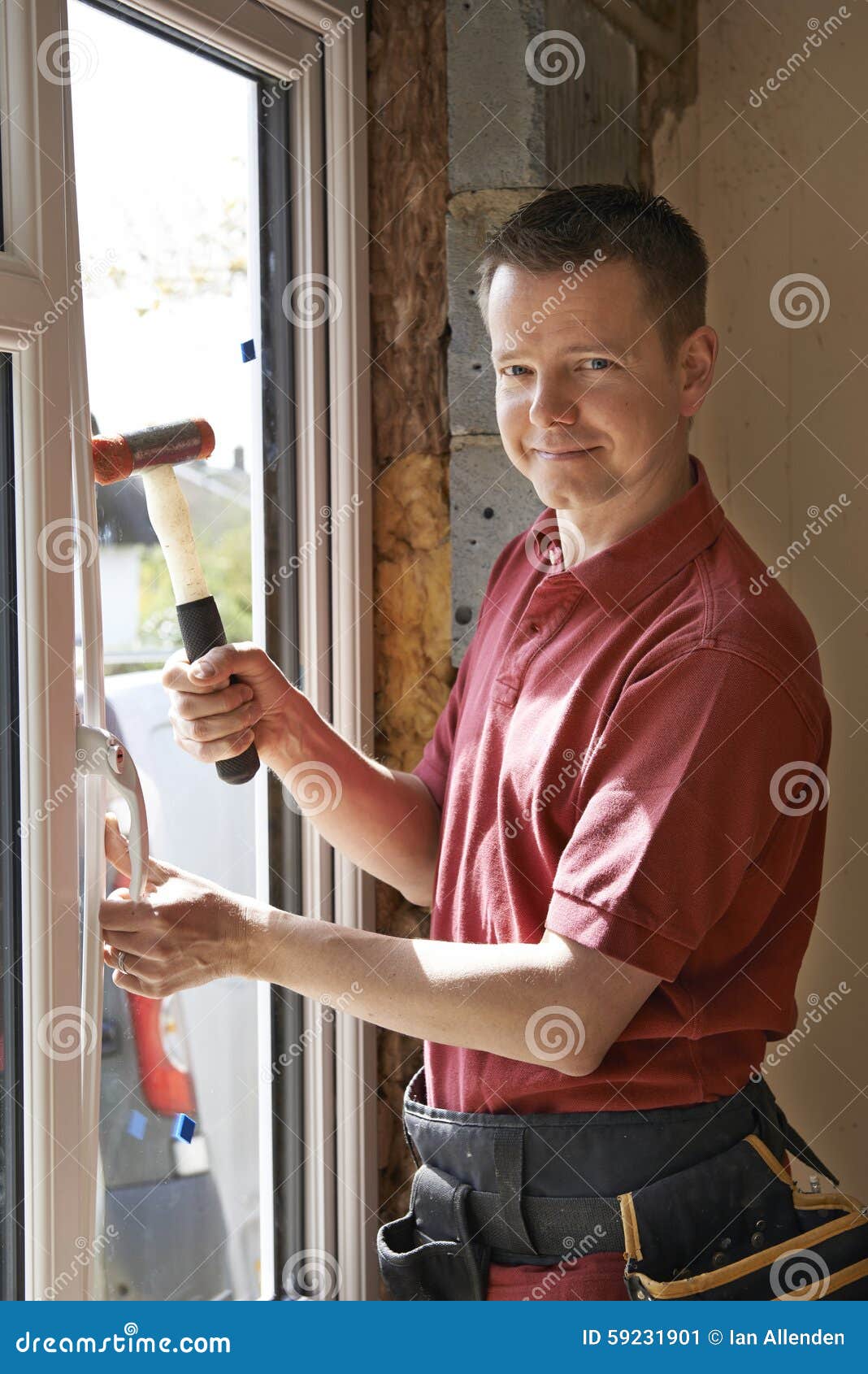 Construction Worker Installing New Windows in House Stock Image - Image ...