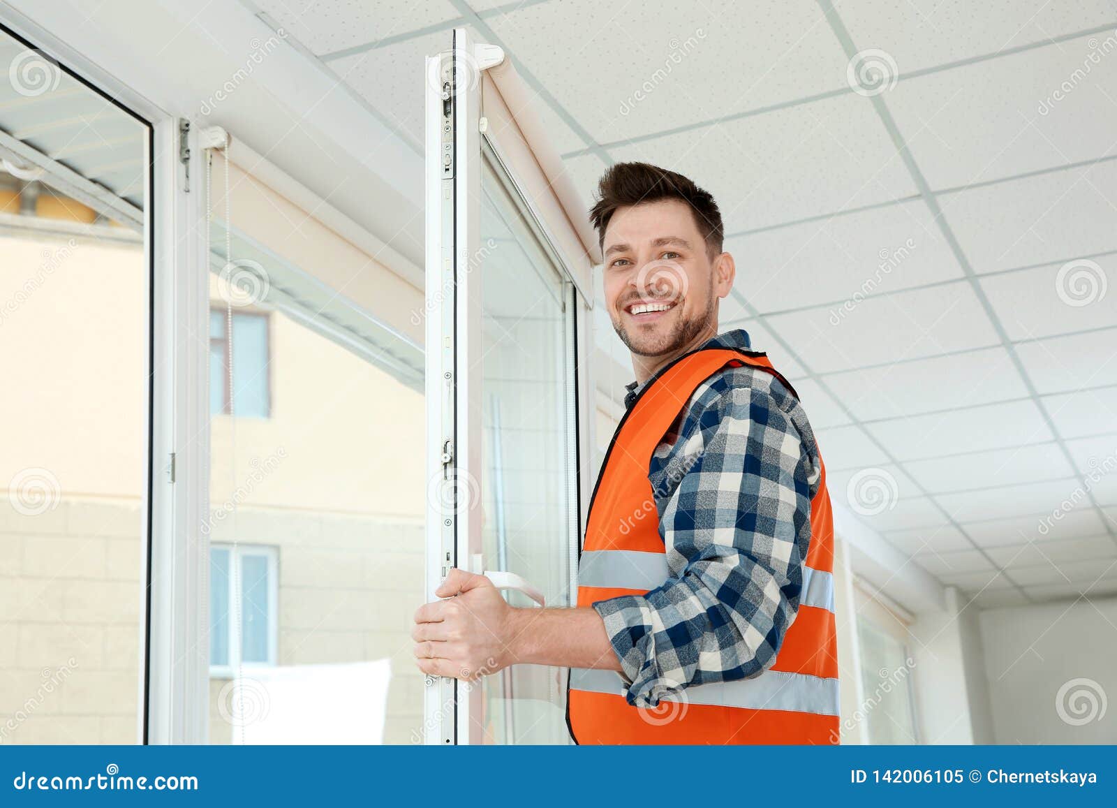 Construction Worker Installing Plastic Window Stock Image - Image of ...