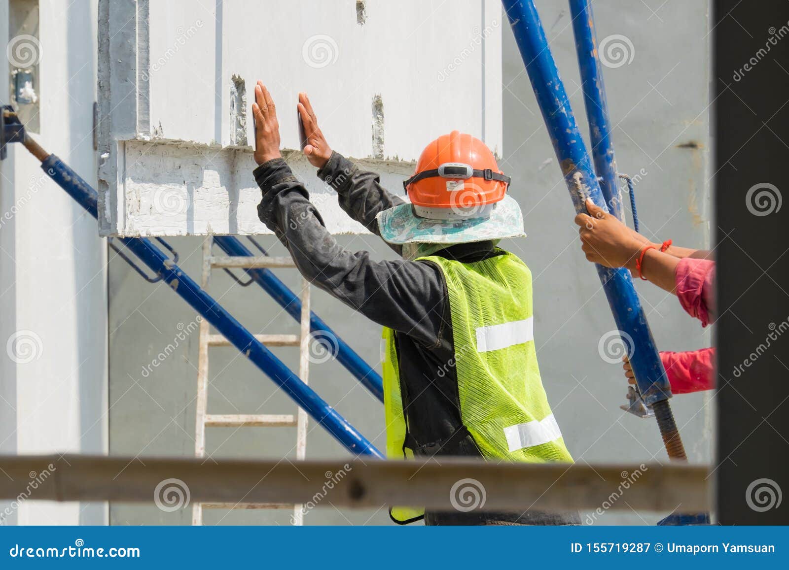 Construction Worker are Installing the Precast Concrete Wall, Orange ...