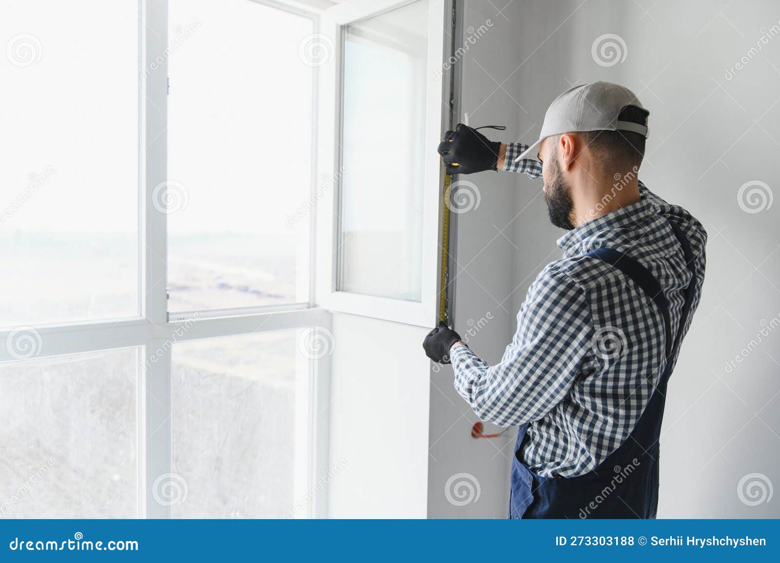 Construction Worker Installing Window in House Stock Photo - Image of ...