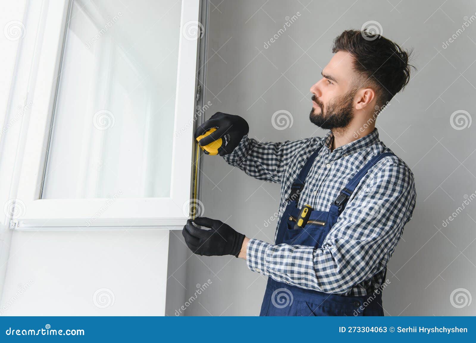 Construction Worker Installing Window in House Stock Image - Image of ...