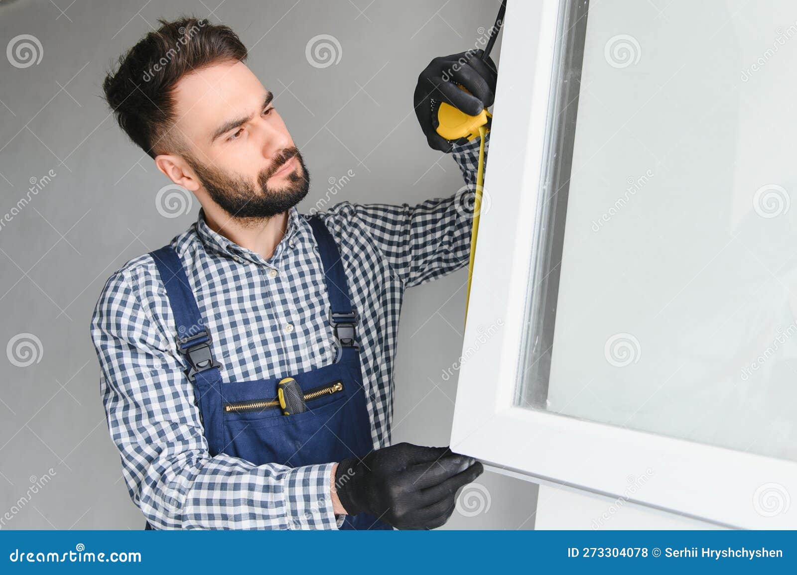 Construction Worker Installing Window in House Stock Photo - Image of ...