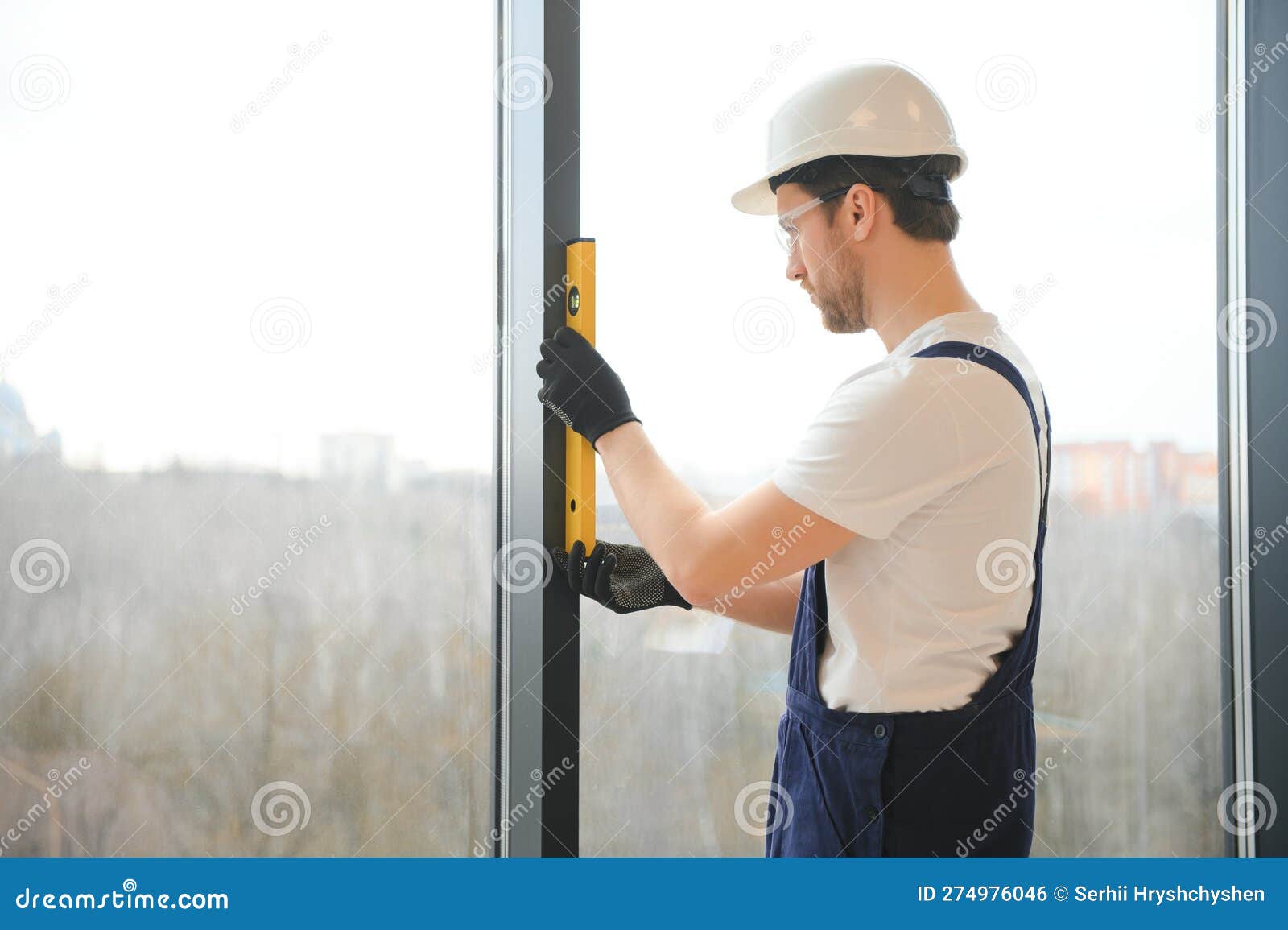 Construction Worker Installing Window in House. Stock Photo - Image of ...