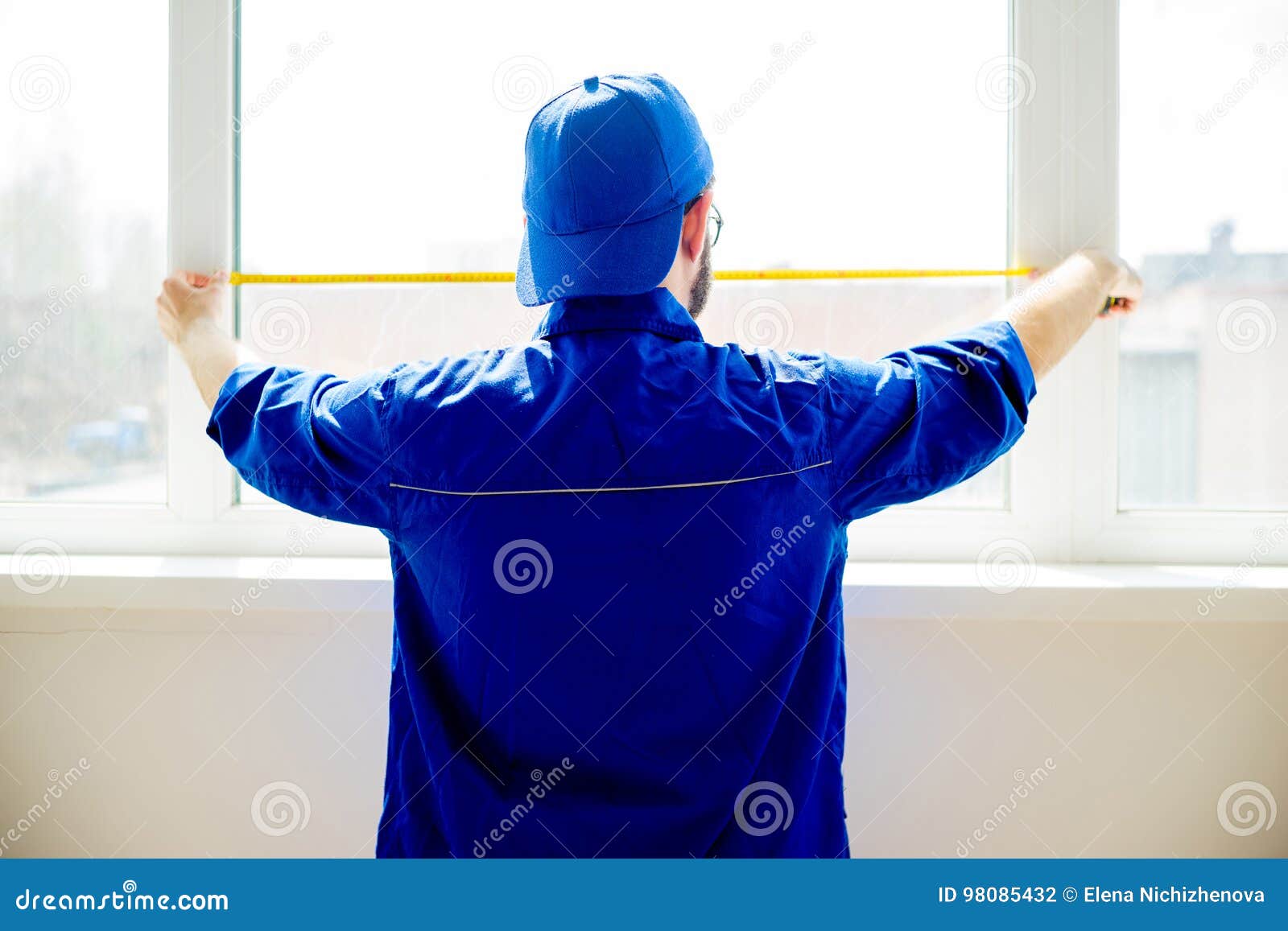 Construction Worker Installing Window Stock Photo - Image of repair ...