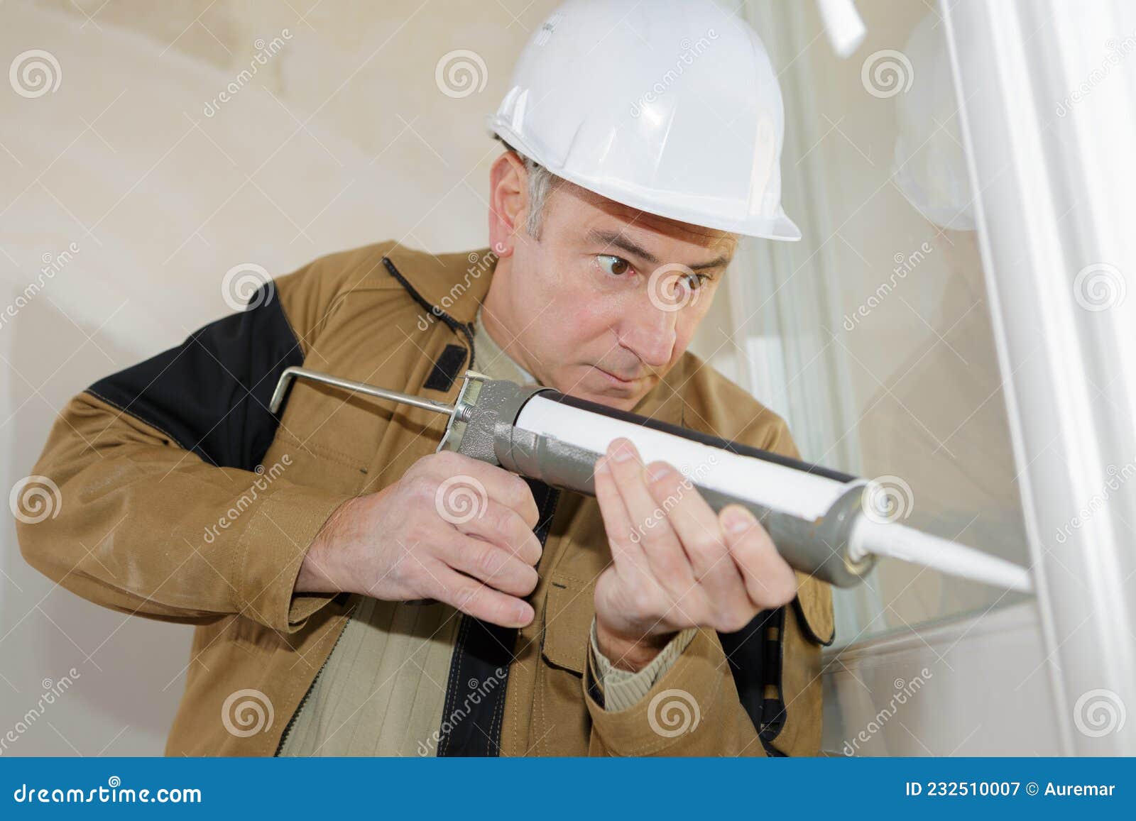Construction Worker Installing Window in House Stock Image - Image of ...