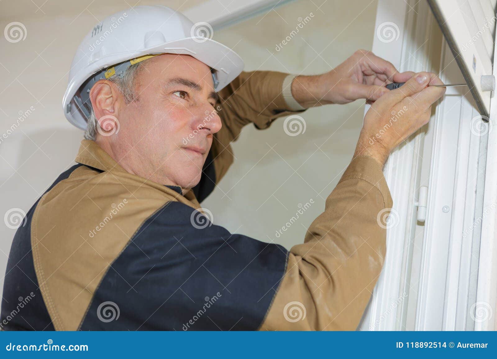 Construction Worker Installing Window in House Stock Photo - Image of ... Construction Worker Installing Window in House Stock Photo - Image of ...