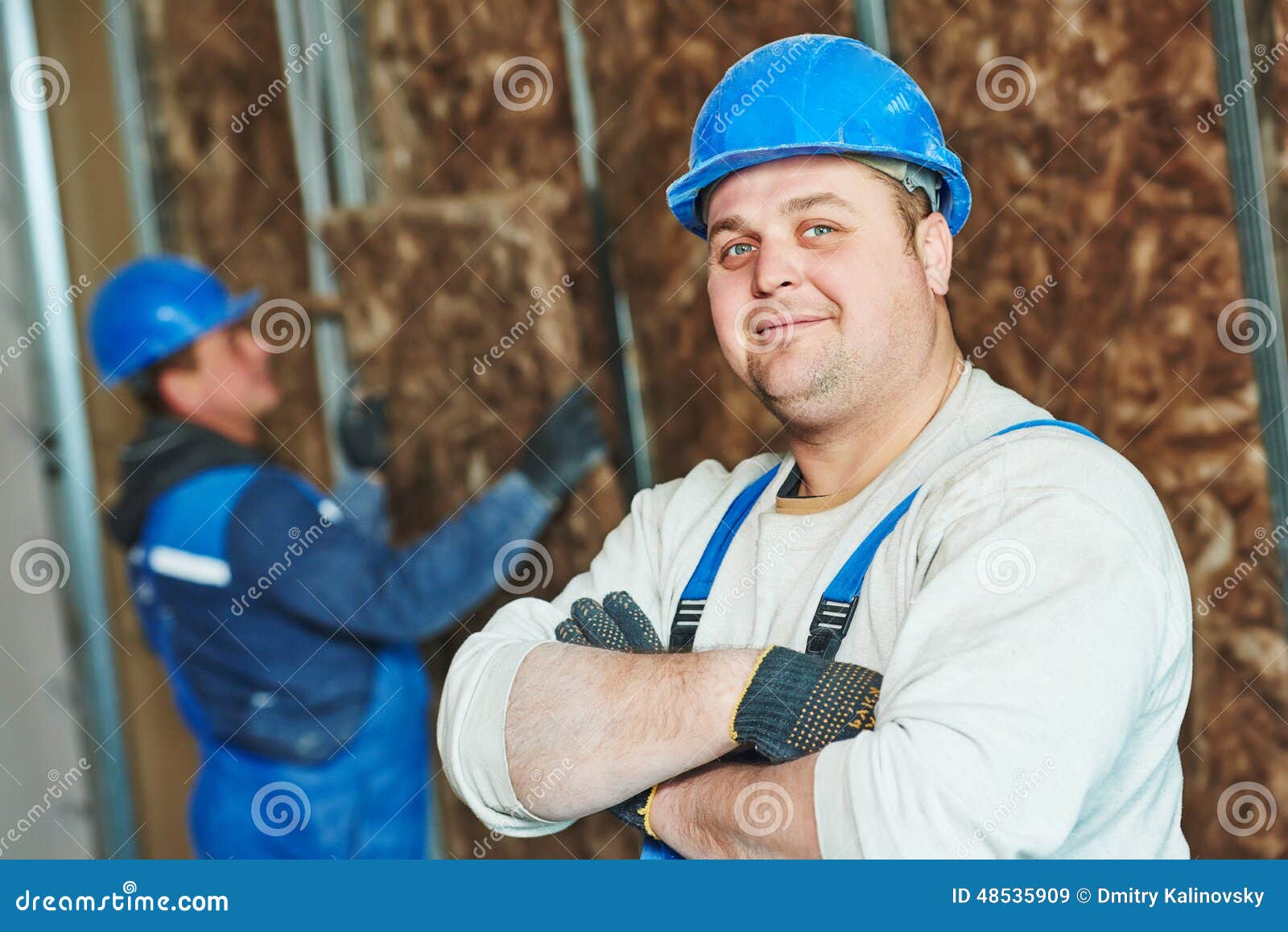 Construction Worker at Insulation Work Stock Image - Image of ...