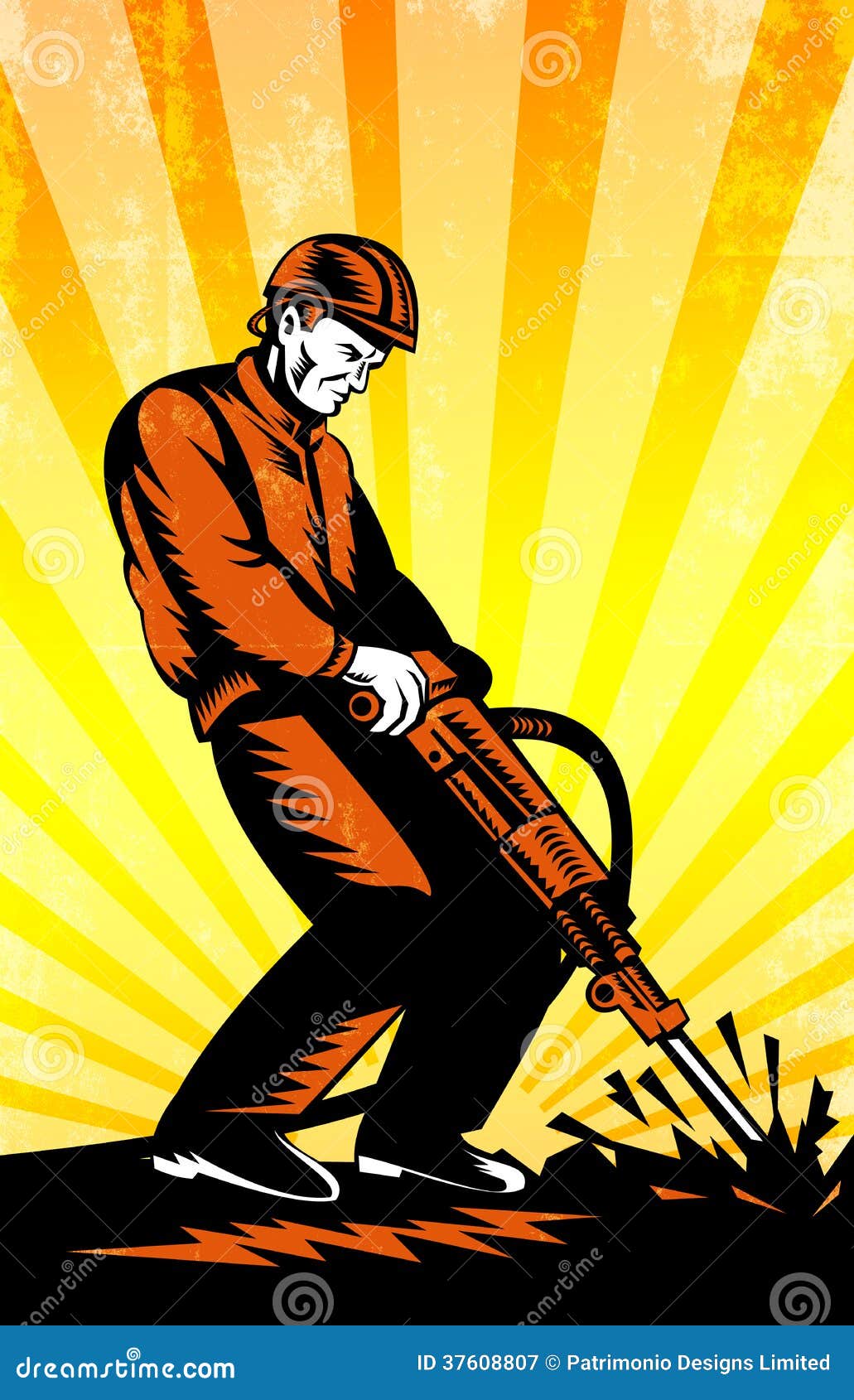 Worker With Jackhammer Cartoon Vector | CartoonDealer.com #18735195